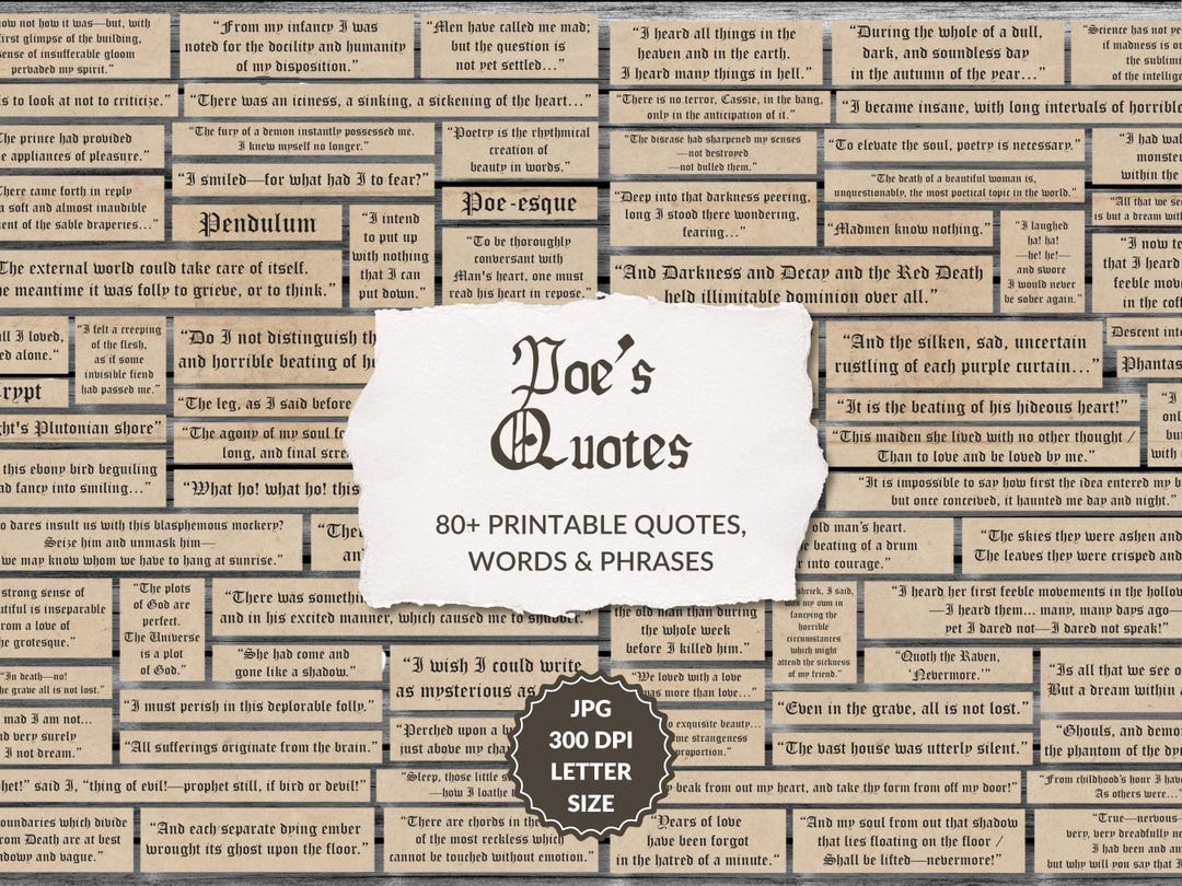 Edgar Allan Poe Word Strips, Printable Quotes, Phrases, Grunge ...
