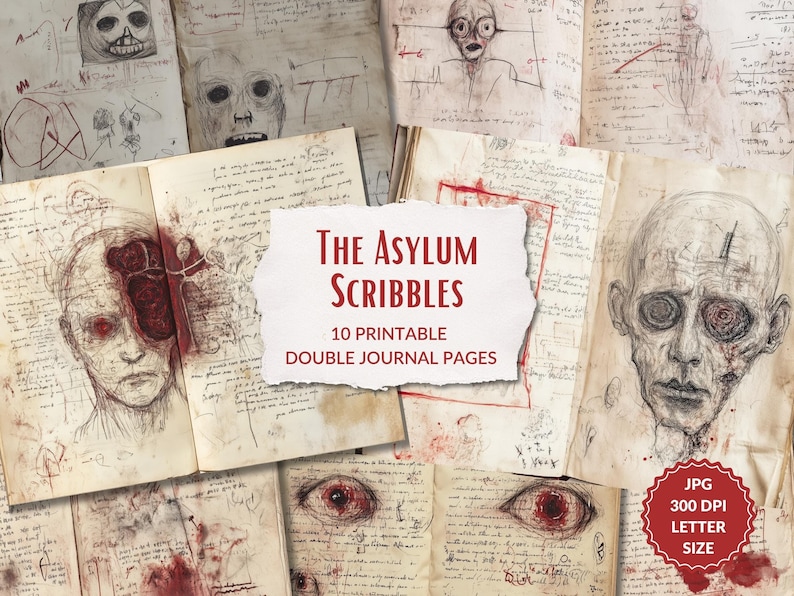 Asylum Scribbles Journal Pages, Horror, Grungy Madness Printable ...