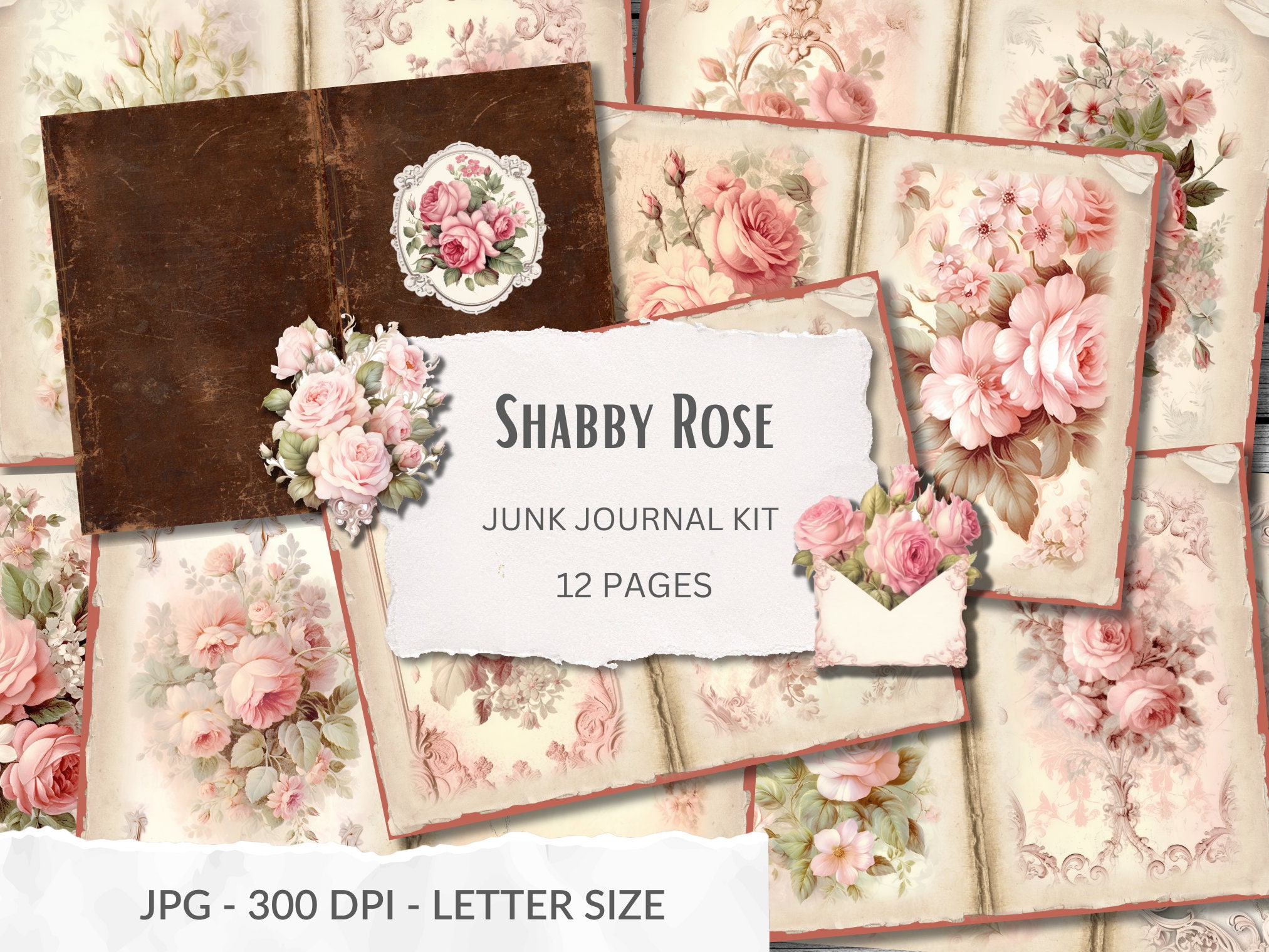 Shabby Rose Junk Journal Shabby Chic Printable Pages, Floral, Vintage ...