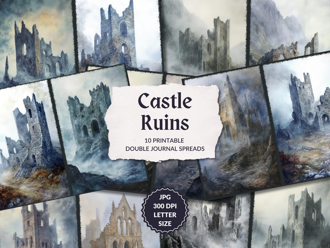 Castle Ruins - 10 Junk Journal Pages, Decay, Halloween, Haunted Castle ...
