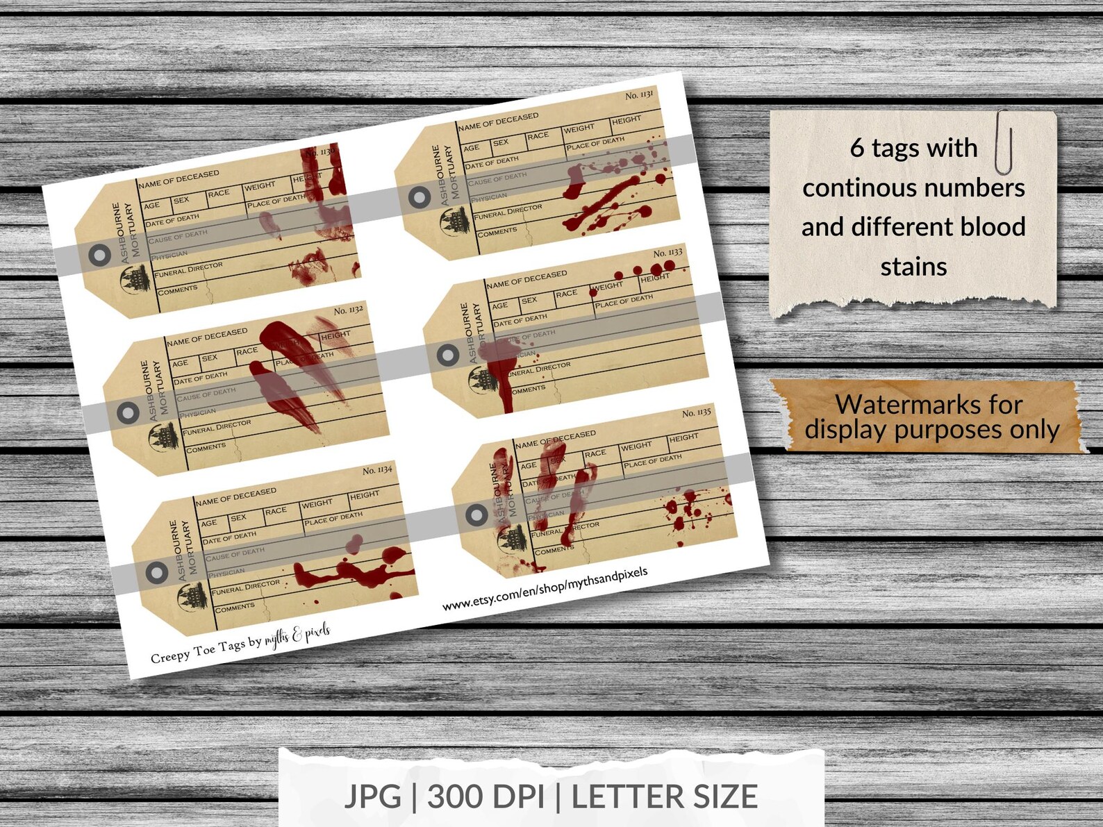 Ashbourne Mortuary Toe Tags Label Writable Halloween Autopsy Ephemera ...