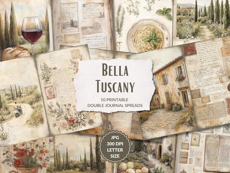 Tuscany Journal Pages - Italian Landscape Printable, Tuscan Countryside ...