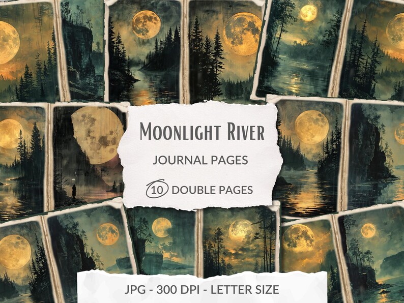 Moonlit River – Journal Pages, Moonlight Forest, Dark Fantasy, Mystic ...