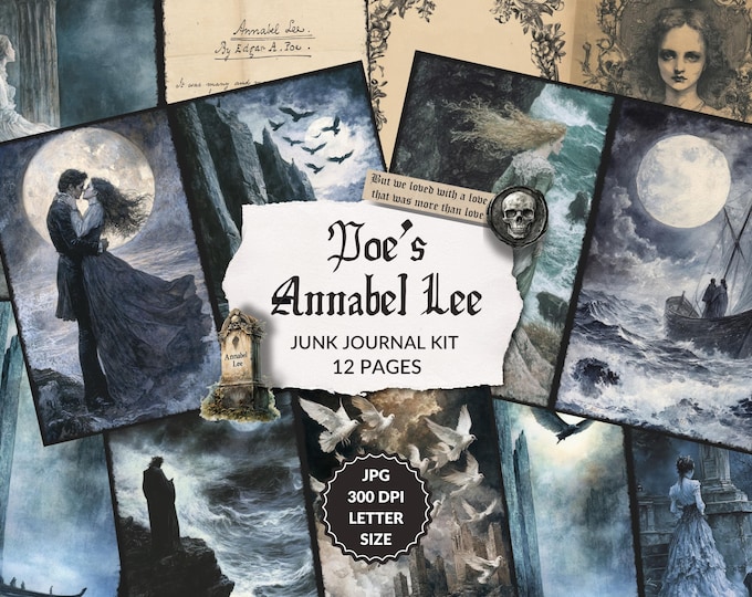 Annabel Lee Junk Journal Kit, Edgar Allan Poe Printable Pages, Dark ...