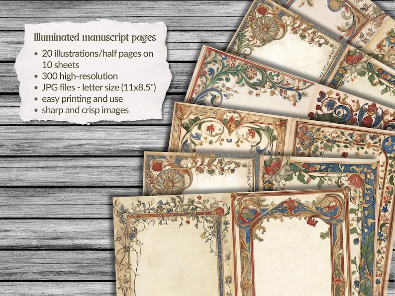 Medieval Illuminated Manuscript Vol. IV, Gothic Junk Journal Pages ...