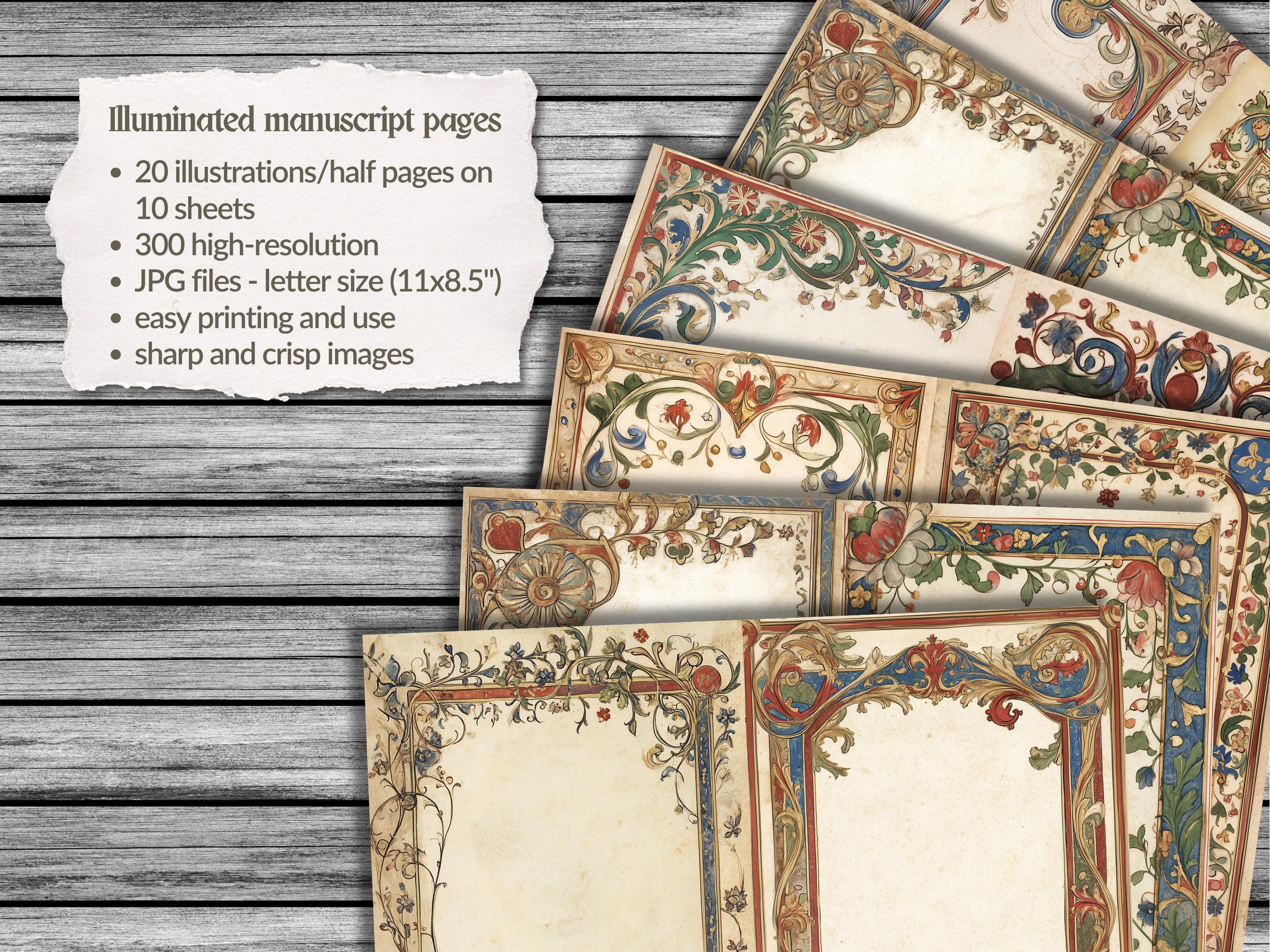 Medieval Illuminated Manuscript Vol. IV, Gothic Junk Journal Pages ...