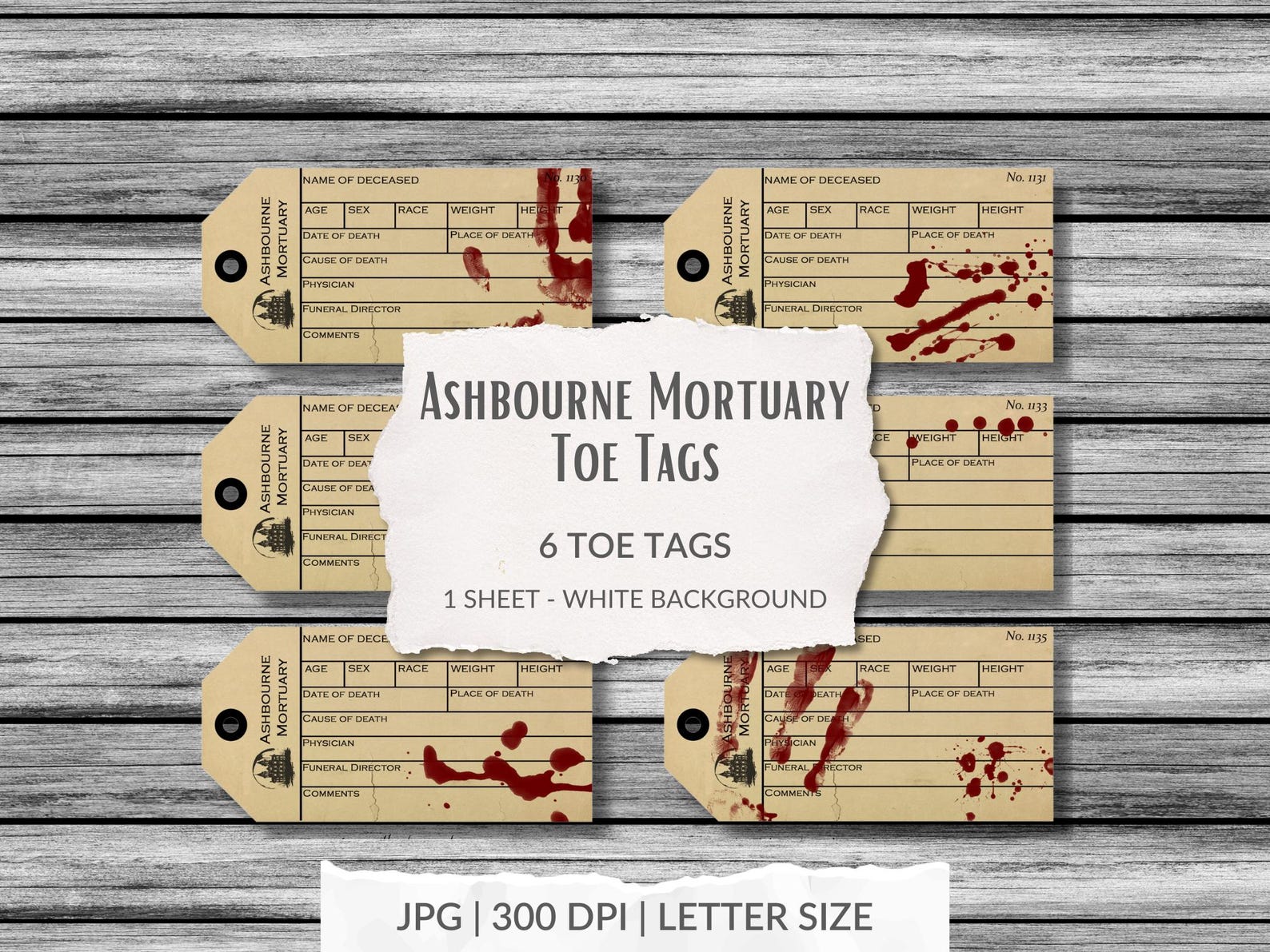 Ashbourne Mortuary Toe Tags Label Writable Halloween Autopsy Ephemera ...