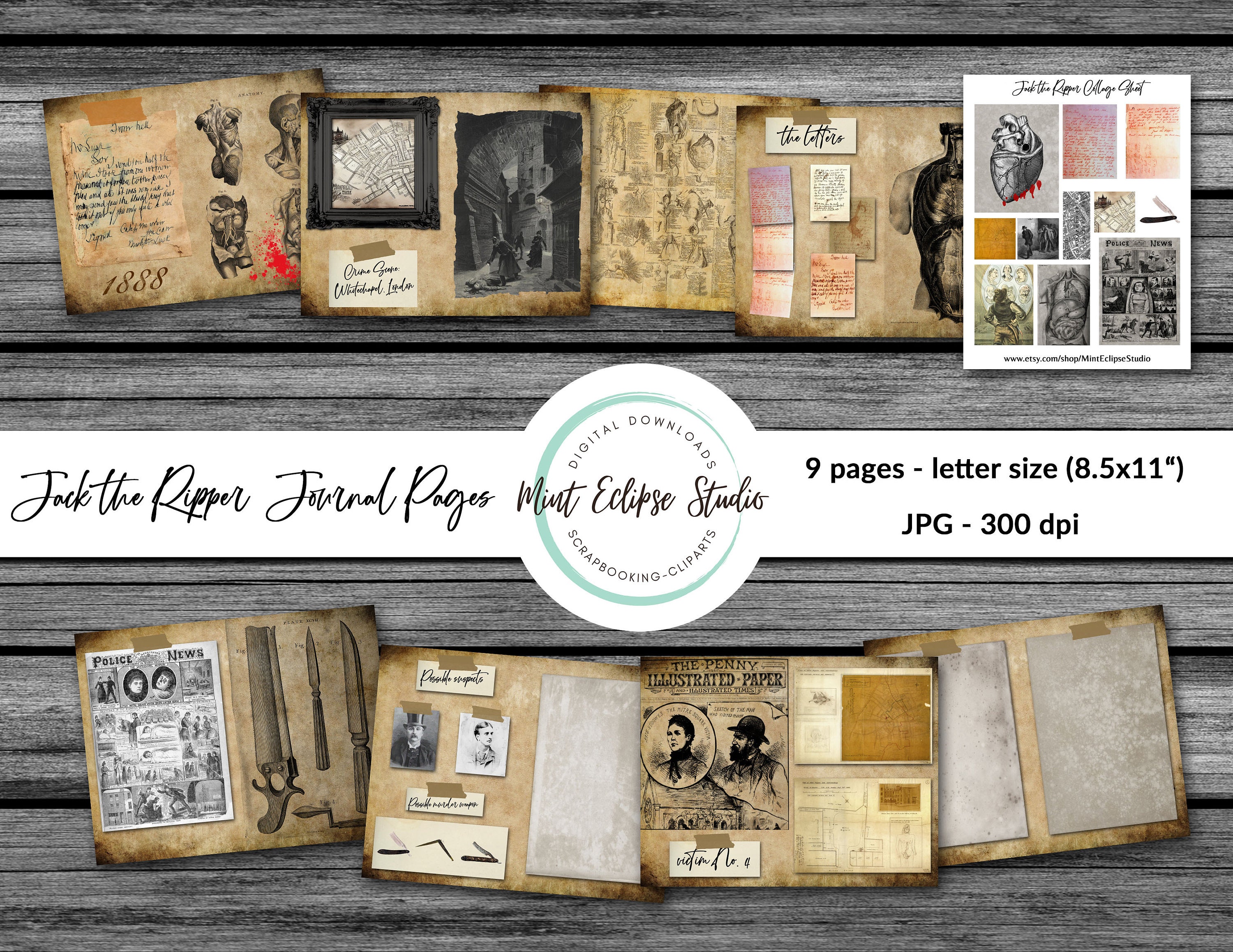 Jack the Ripper Halloween Junk Journal Gothic Horror Printable Pages ...