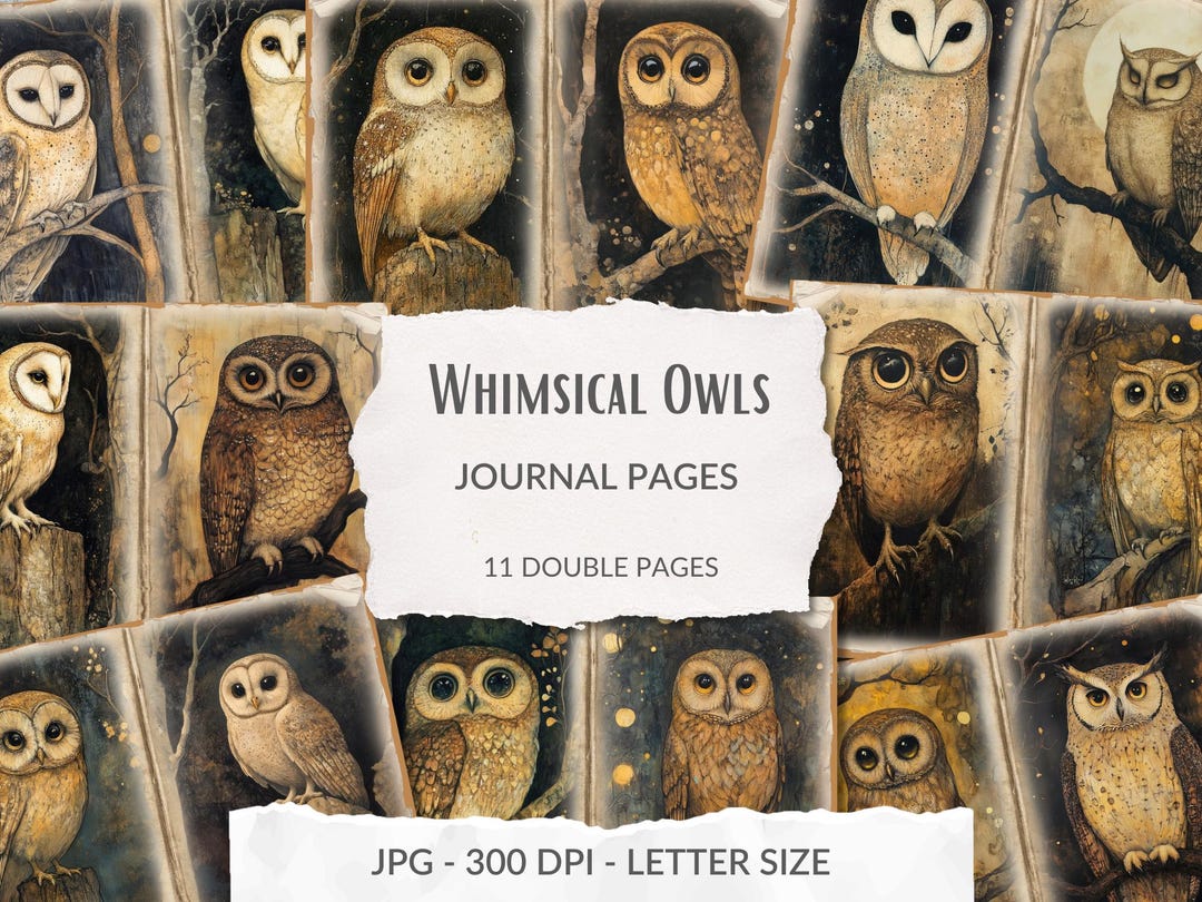 Whimsical Owls - Junk Journal Printable Pages, Cute Owls, Fairy Forest ...