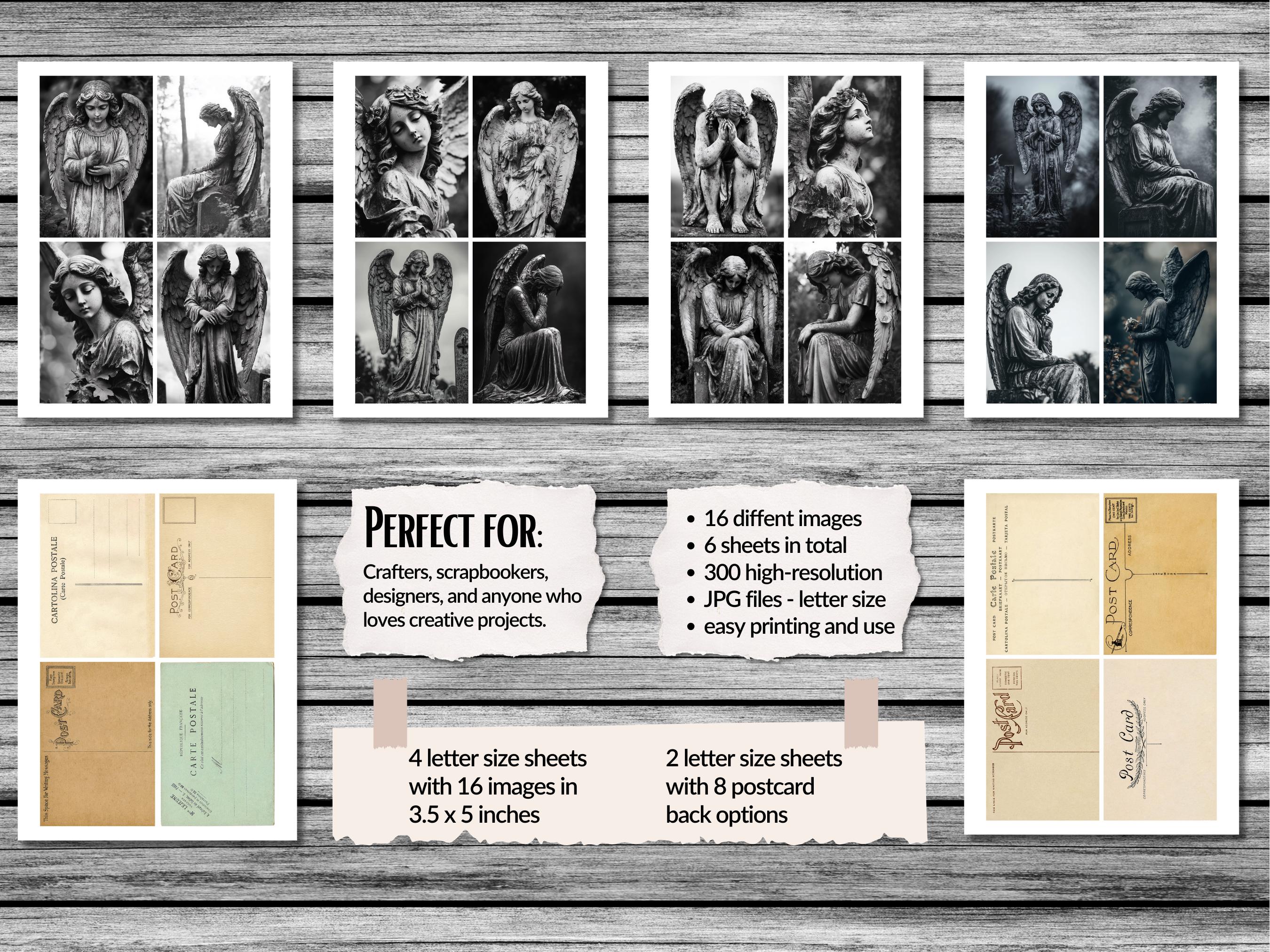 Gothic Angel Statues, 16 Printable DIY Postcard Bundle, Vintage ...