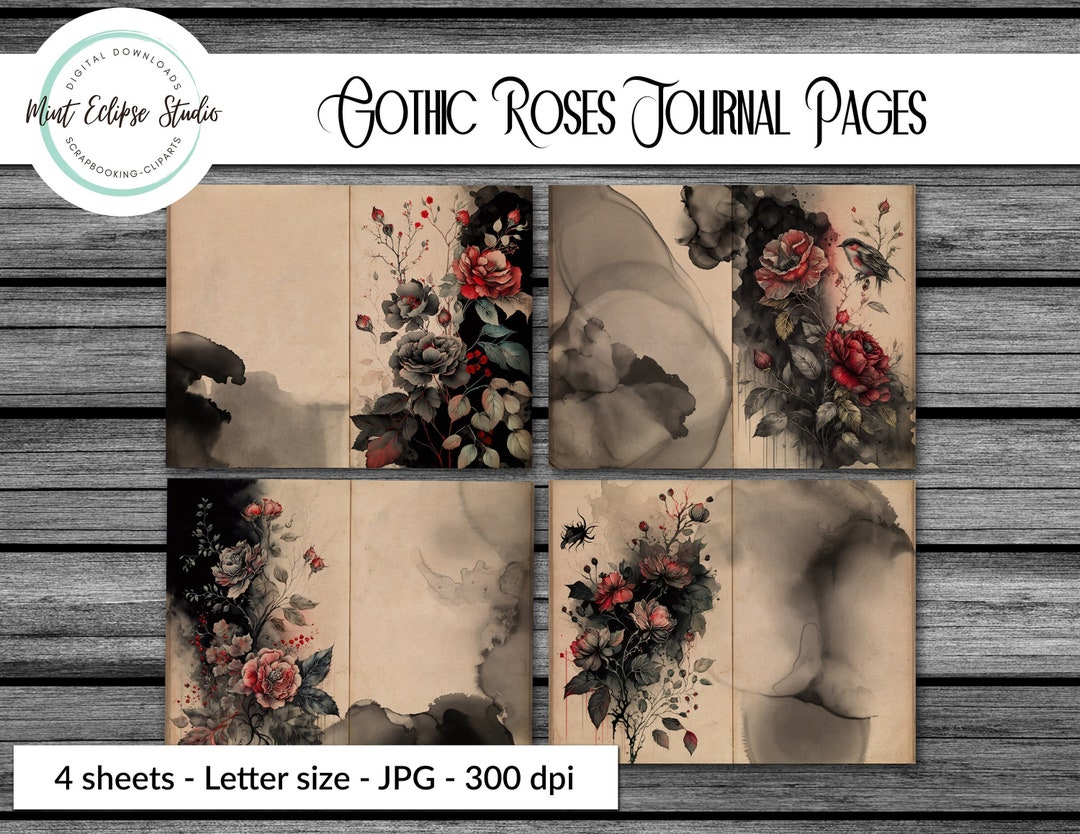 Gothic Twilight Roses Printable Pages, Watercolor, Love, Valentine ...