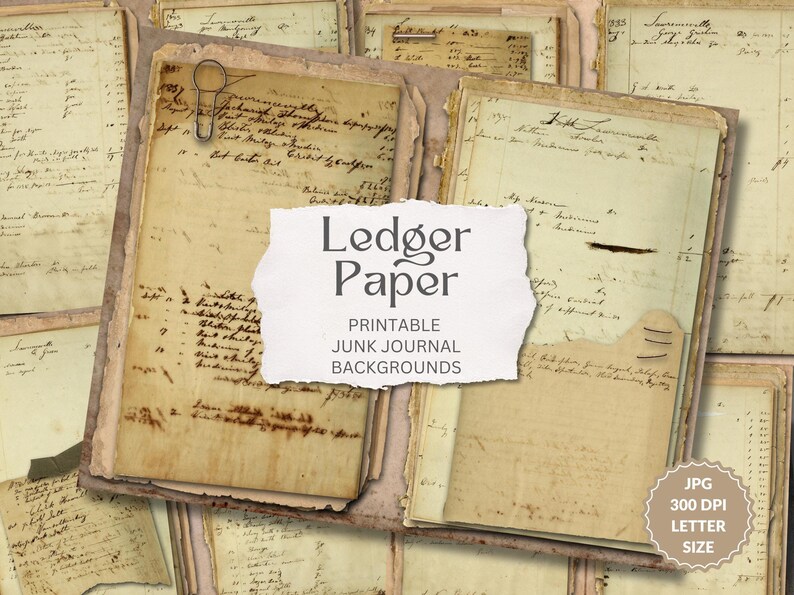Ledger Paper Junk Journal Backgrounds, Digital Paper, Scrapbooks ...