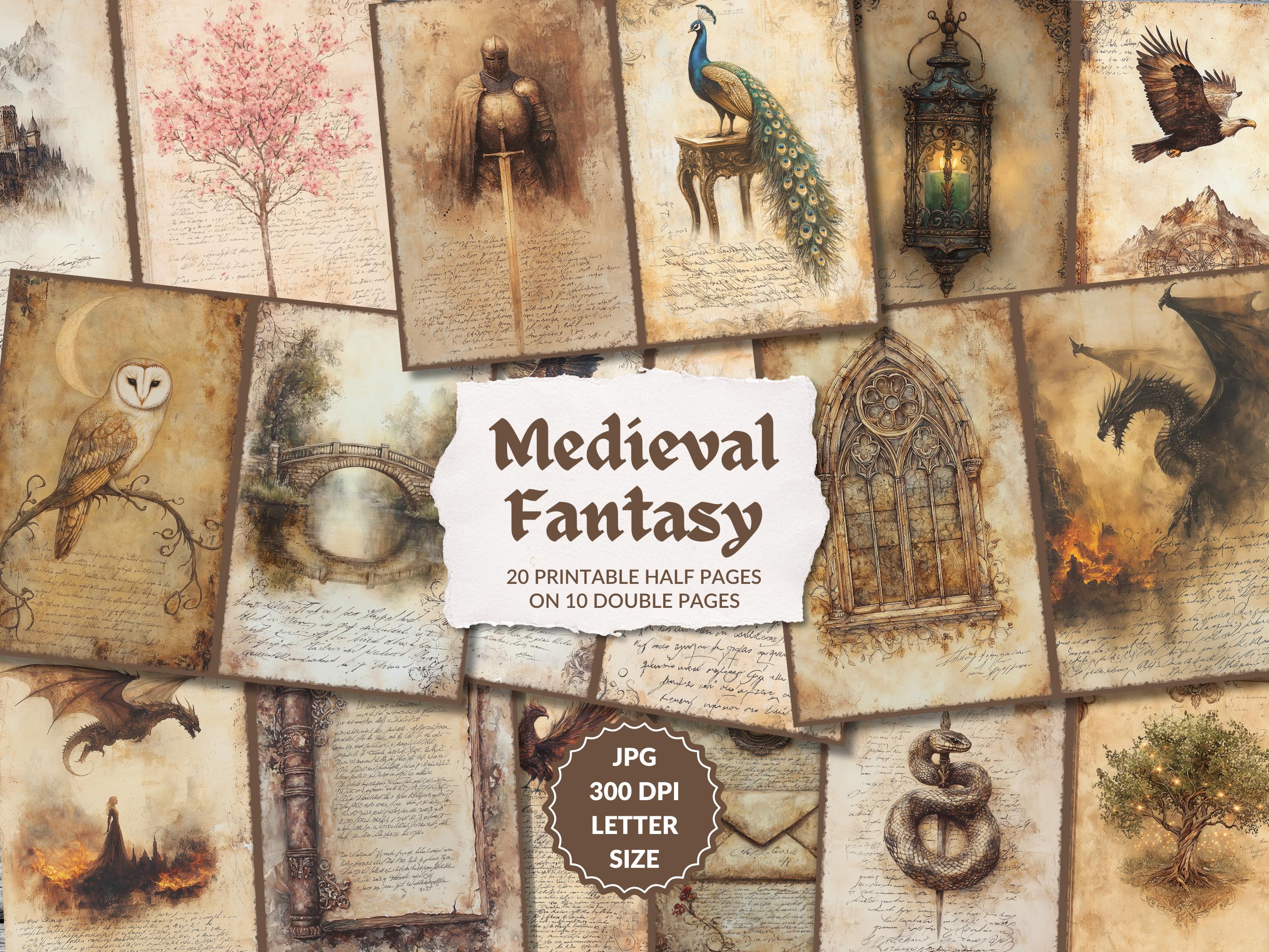 Medieval Fantasy – Junk Journal Pages, Knight, Castle, Sword, Dragon ...