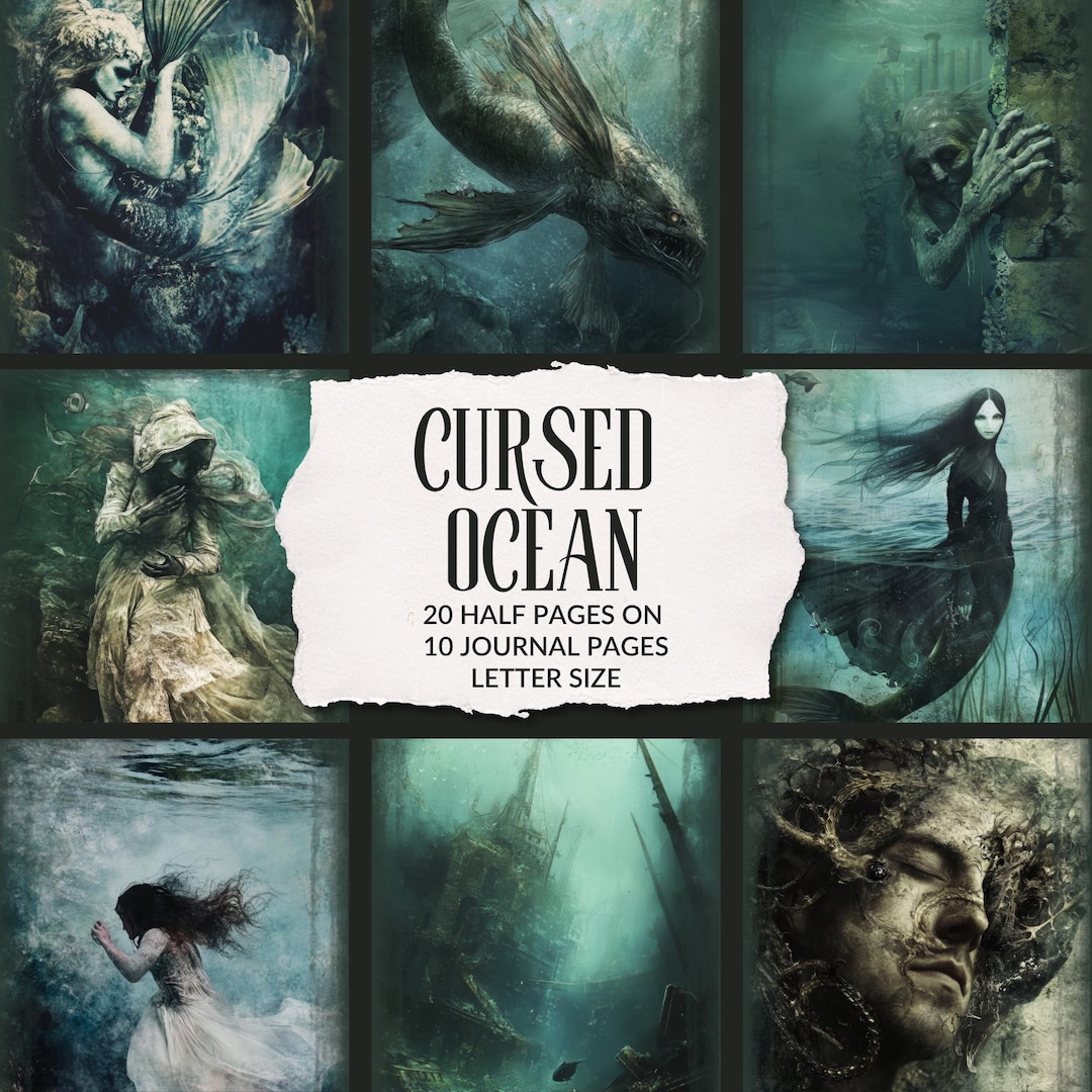 Cursed Ocean Journal Pages, Creepy Mermaid, Sea Monster, Spooky, Dark ...
