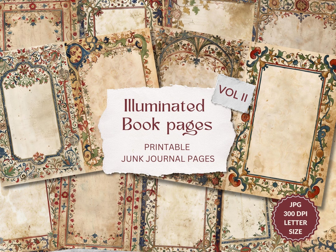 Vintage Medieval Illuminated Manuscript, Junk Journal Pages Vol. II ...
