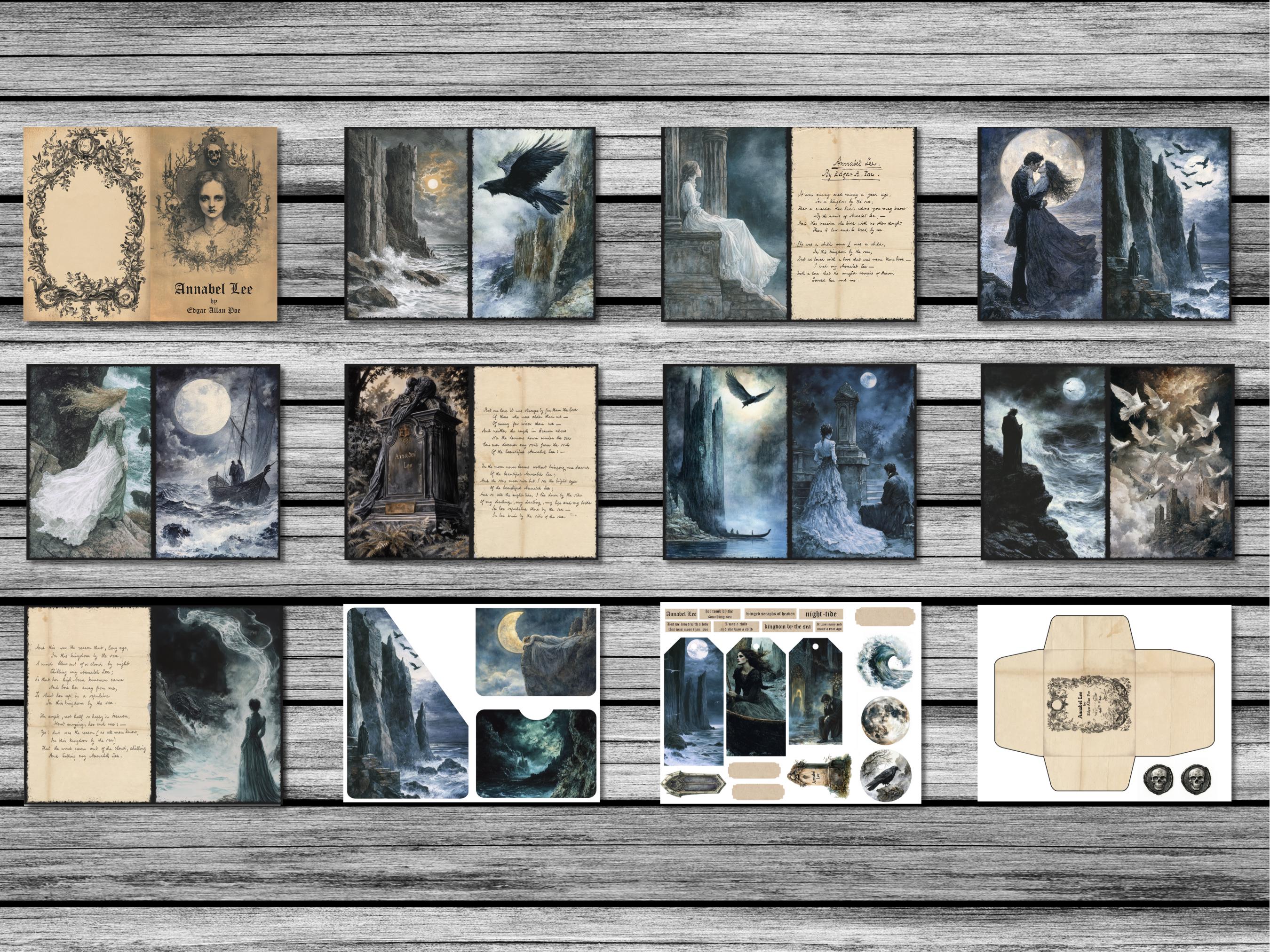 Annabel Lee Junk Journal Kit, Edgar Allan Poe Printable Pages, Dark ...
