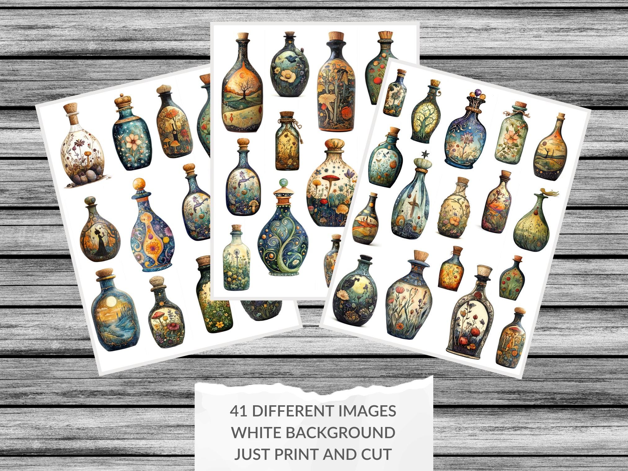 Whimsical Potion Bottles, Fussy Cut, Magic Potions, Collage Sheet, JPG ...