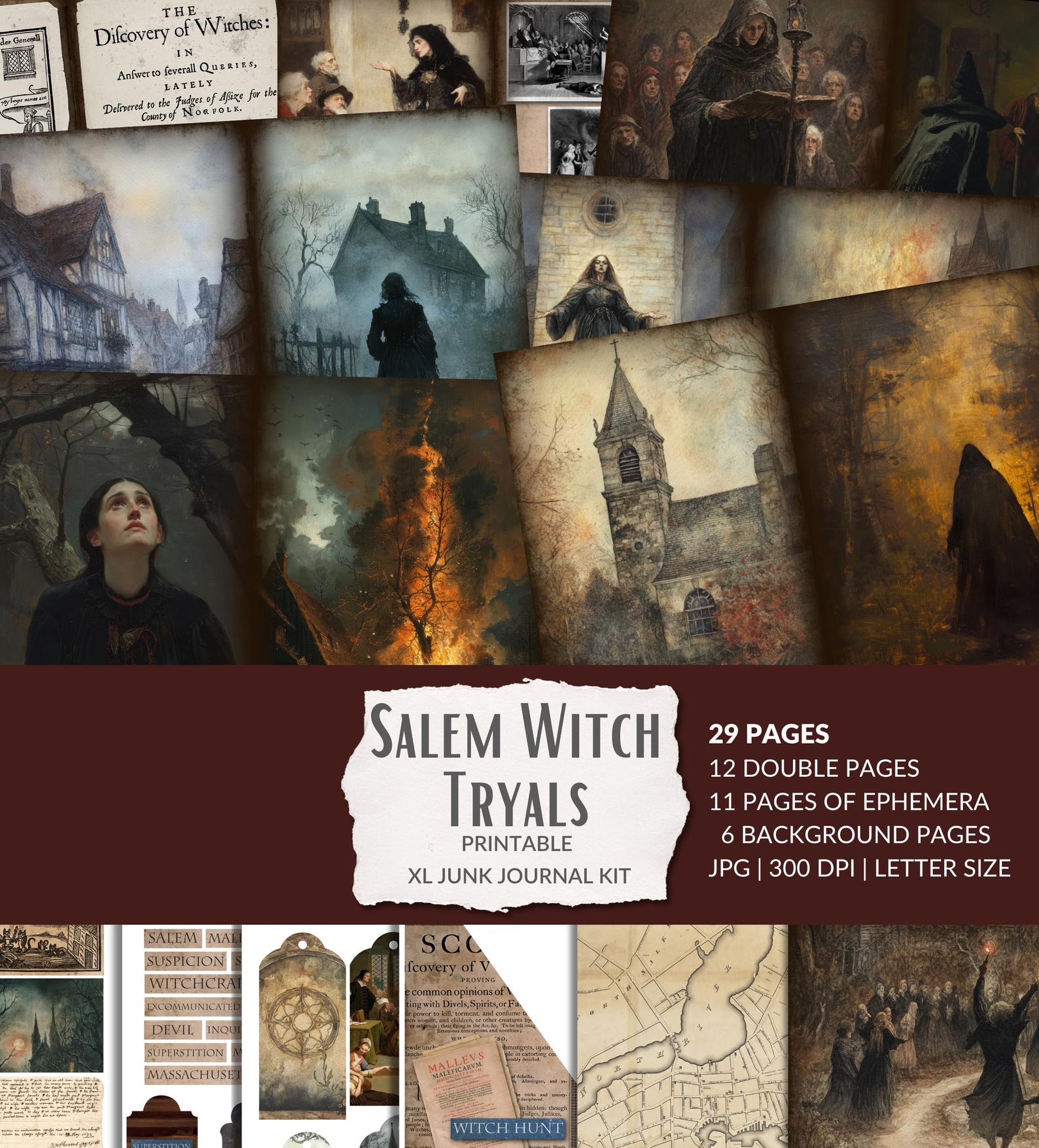 Salem Witch Trials Junk Journal Kit, Large Witch Journal Bundle ...
