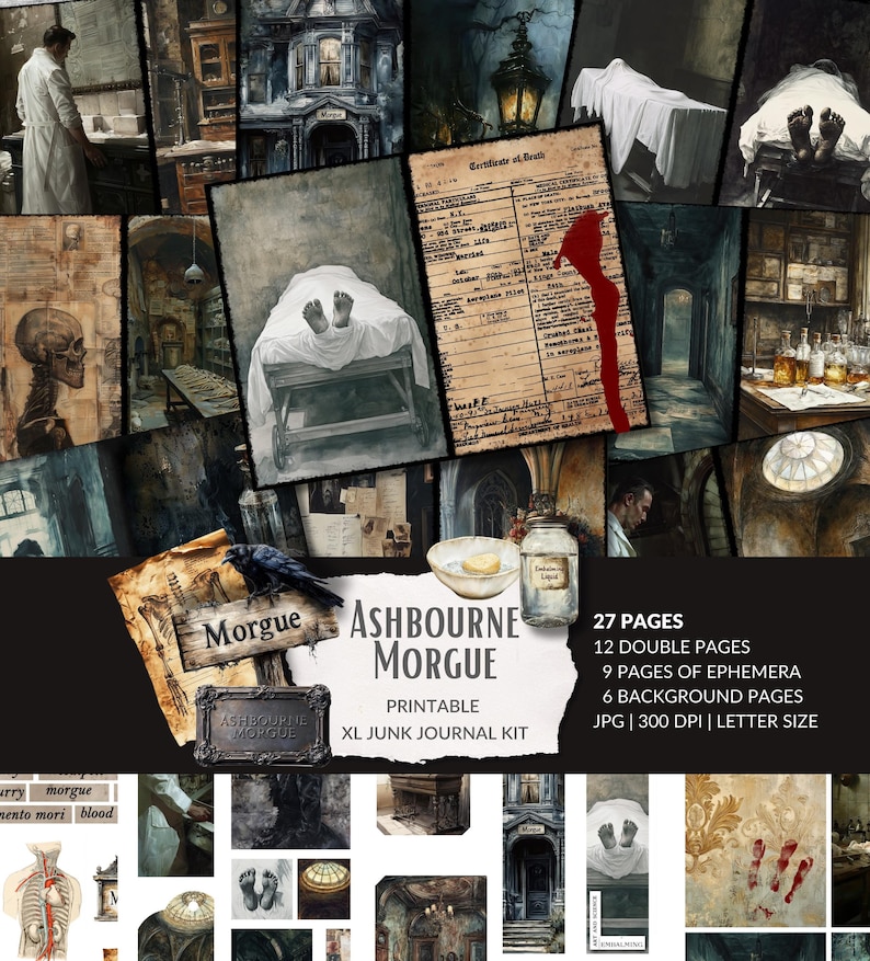 Ashbourne Morgue, Junk Journal Kit, Horror Bundle, Halloween, Asylum ...