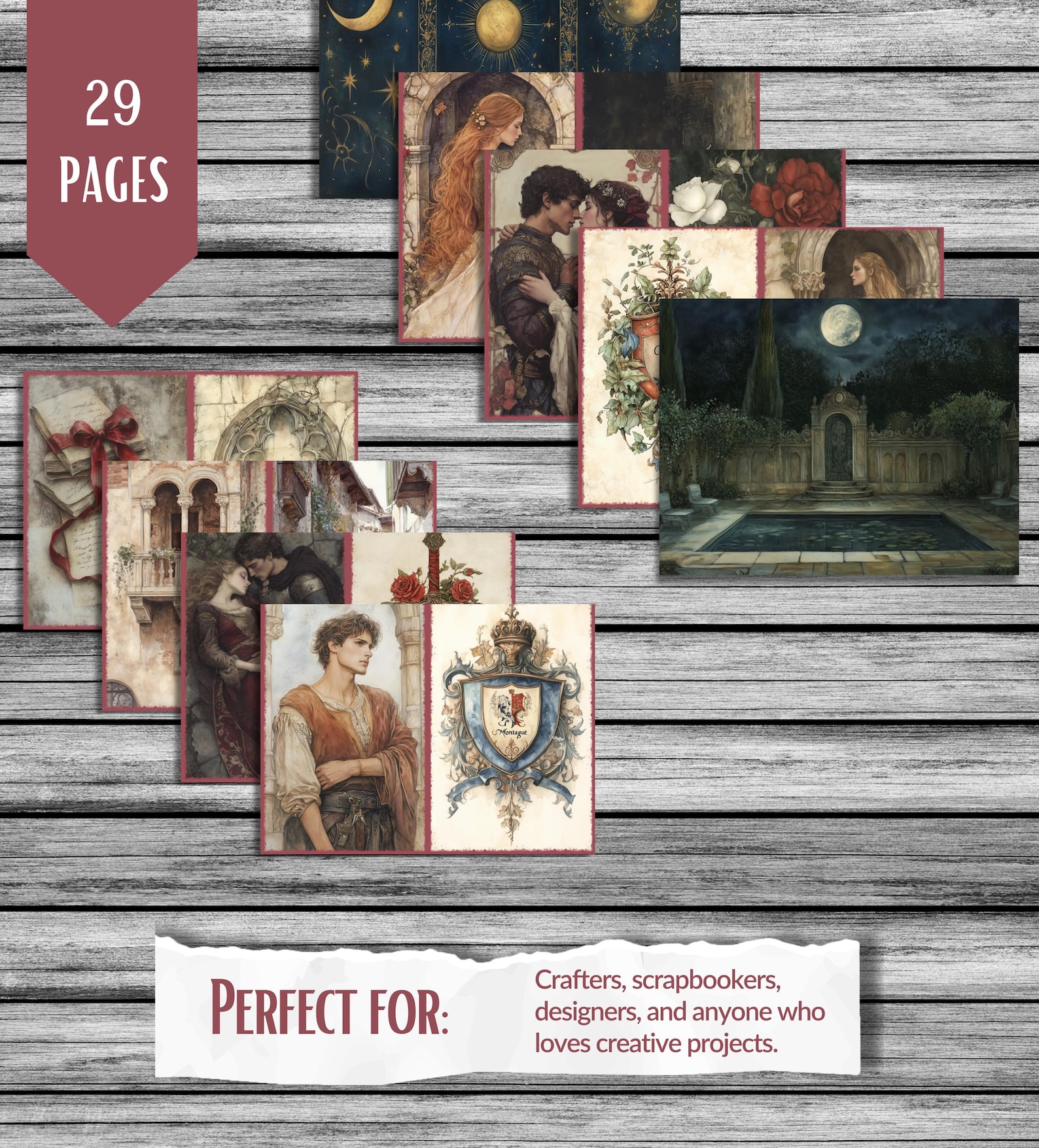 Romeo & Juliet Digital Junk Journal Bundle - 29 Printable Pages ...