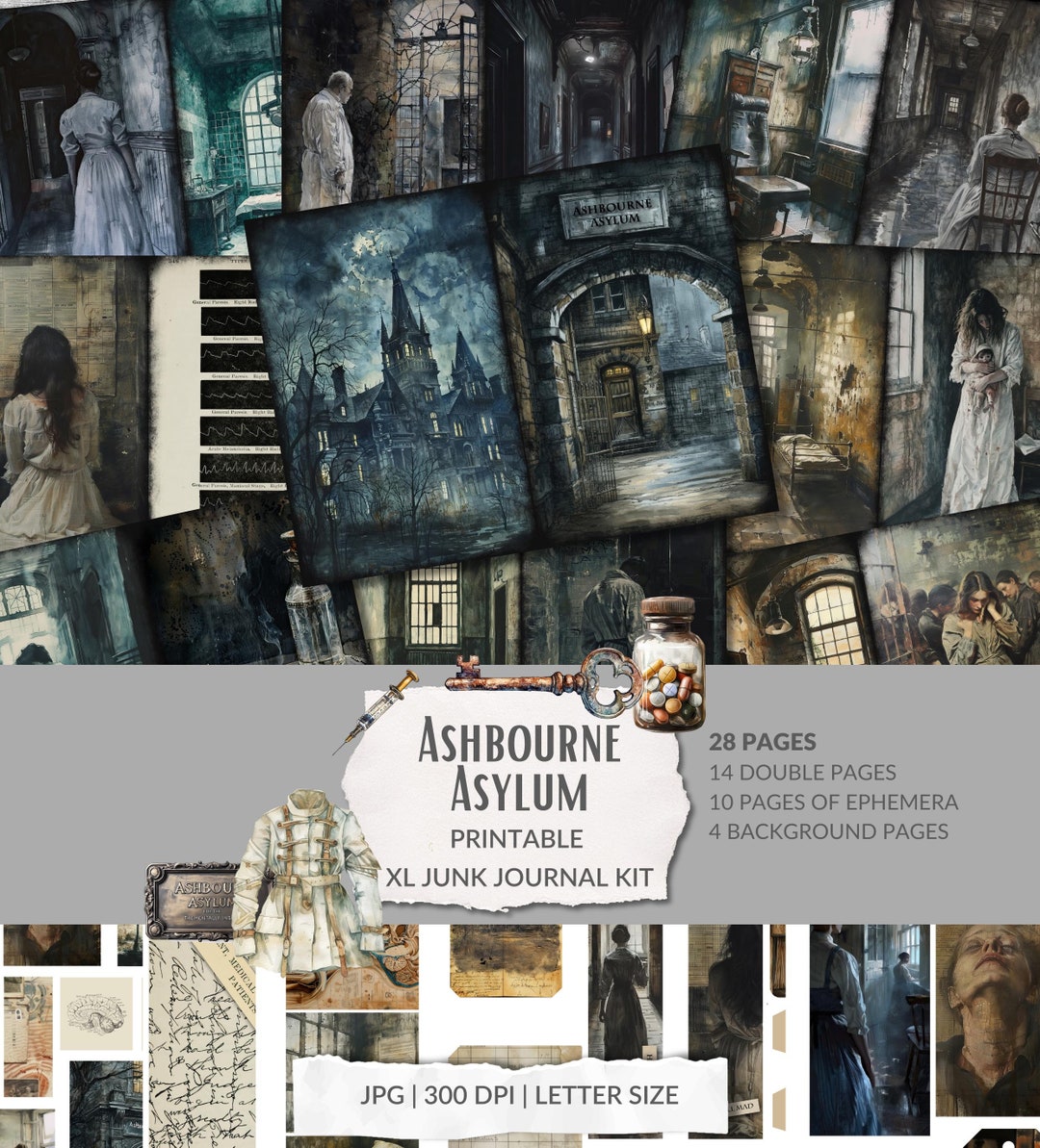 Ashbourne Asylum – Junk Journal Kit, Horror Bundle, Halloween, Asylum ...