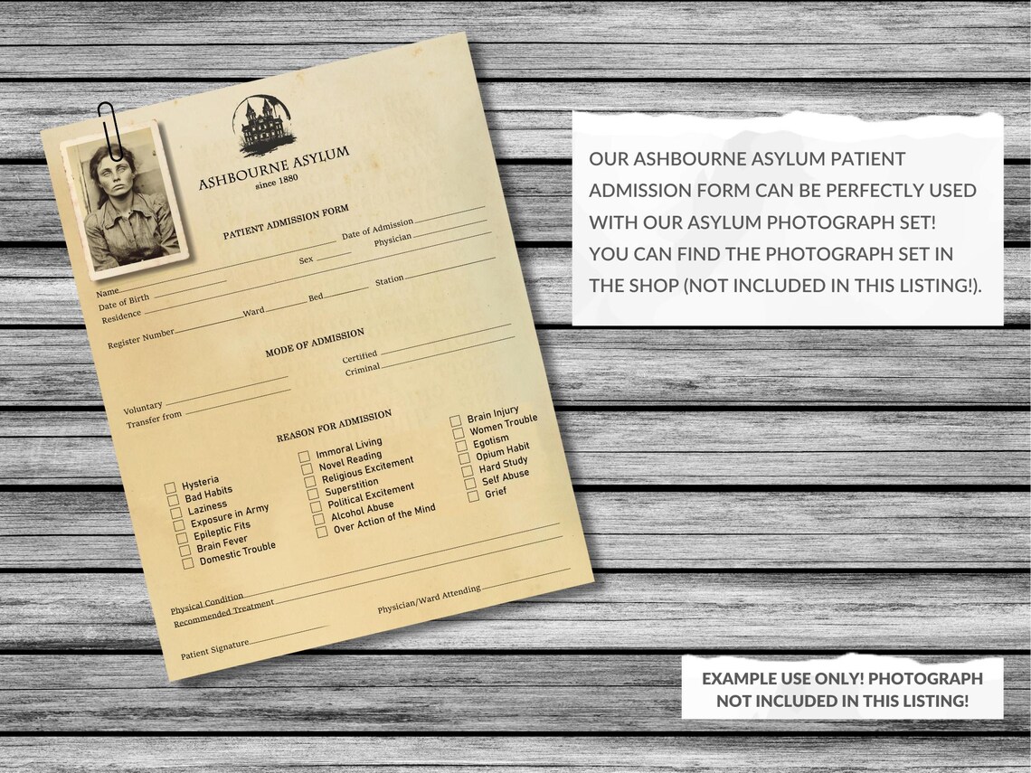 Ashbourne Asylum, Patient Admission Form Printable, Lunatic Asylum ...