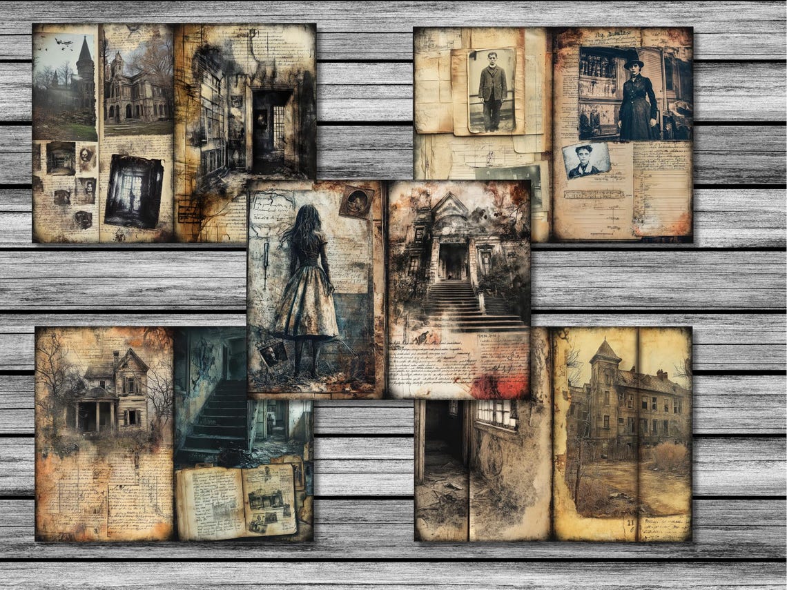 The Asylum Files | Junk Journal Pages, Creepy Horror Collage, Halloween ...