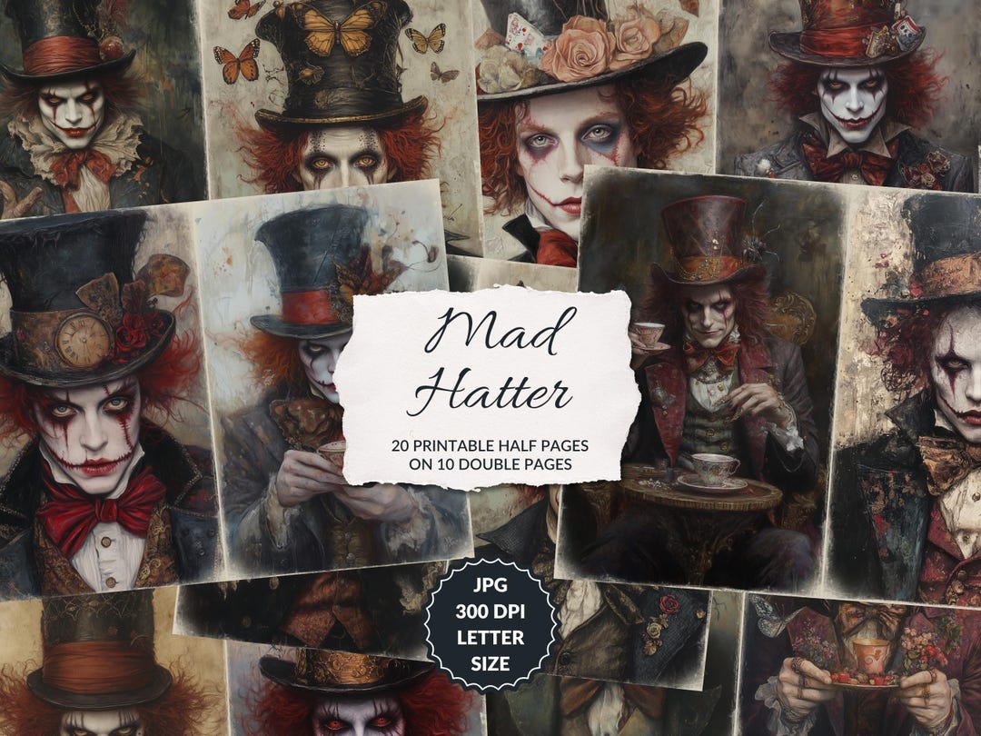 Mad Hatter - 20 Junk Journal Half Pages, Alice in Wonderland, Printable ...