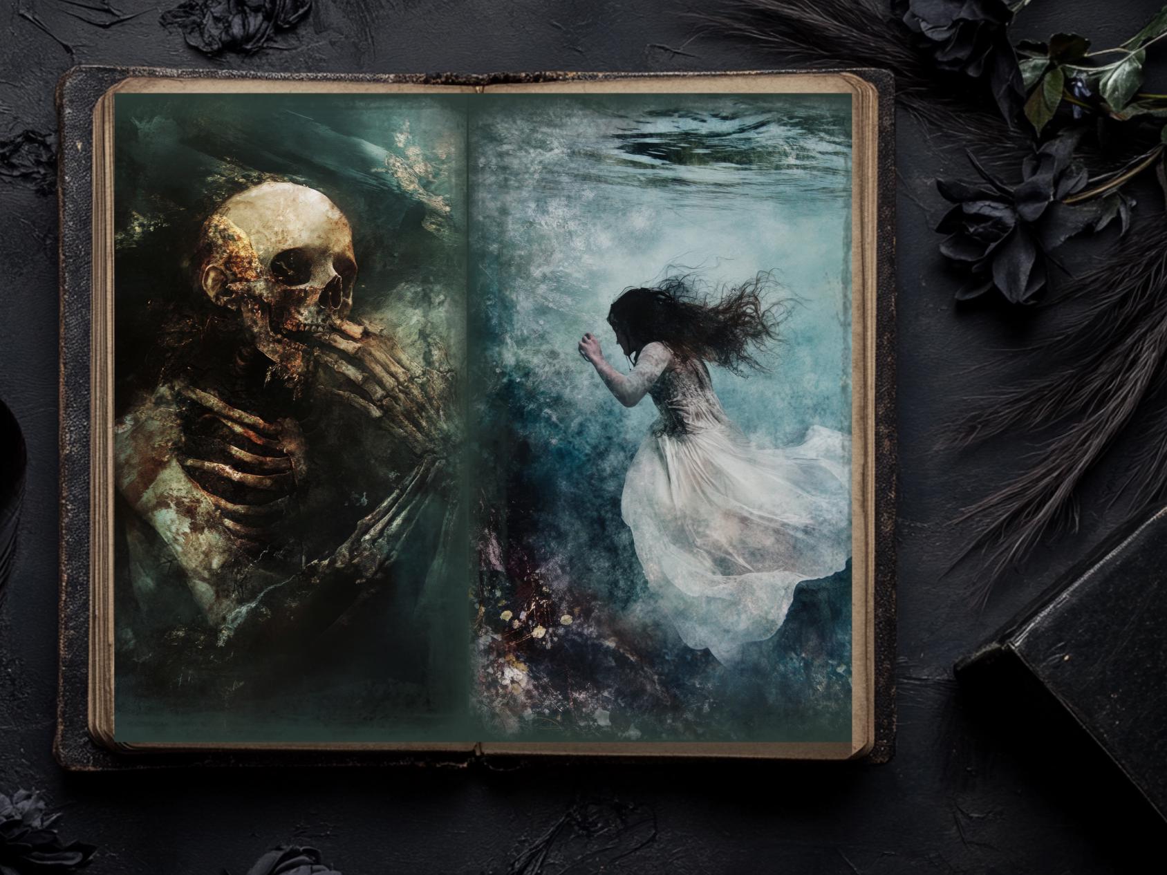 Cursed Ocean Journal Pages, Creepy Mermaid, Sea Monster, Spooky, Dark ...