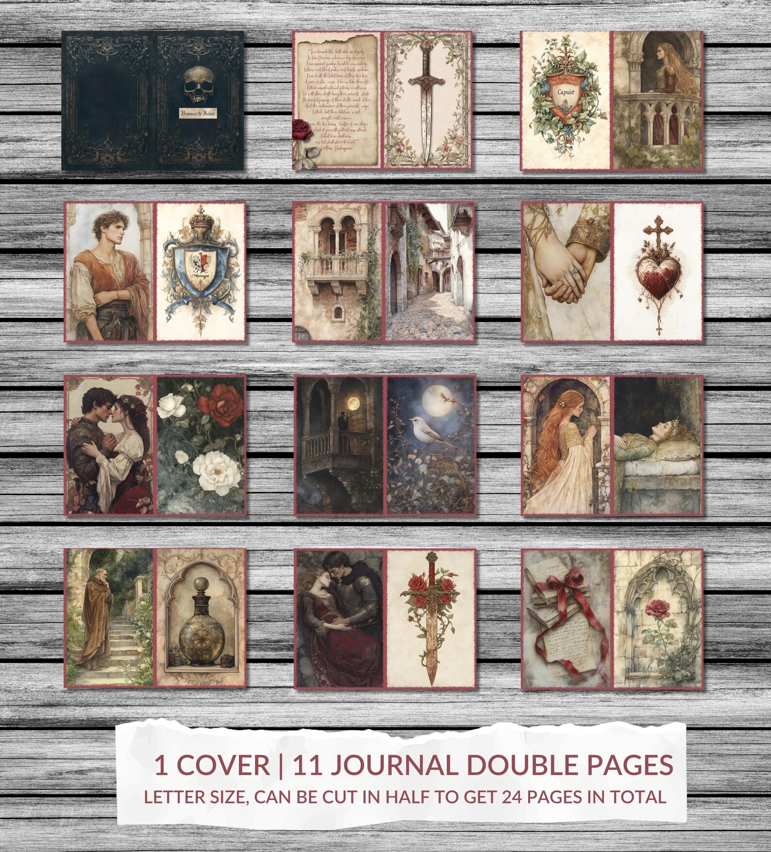 Romeo & Juliet Digital Junk Journal Bundle - 29 Printable Pages ...