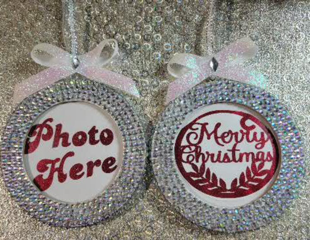 Photo Ornament Set of 2, Ornament Photo Frame, Rhinestone Ornament, AB ...