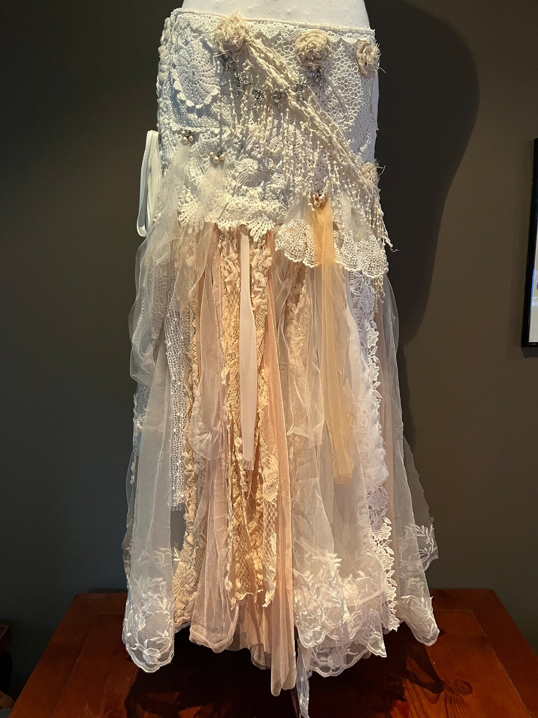 Gypsy Fairy Pixie Bohemian Skirt Beach Wedding White and Cream Colours, Vintage Antique ...