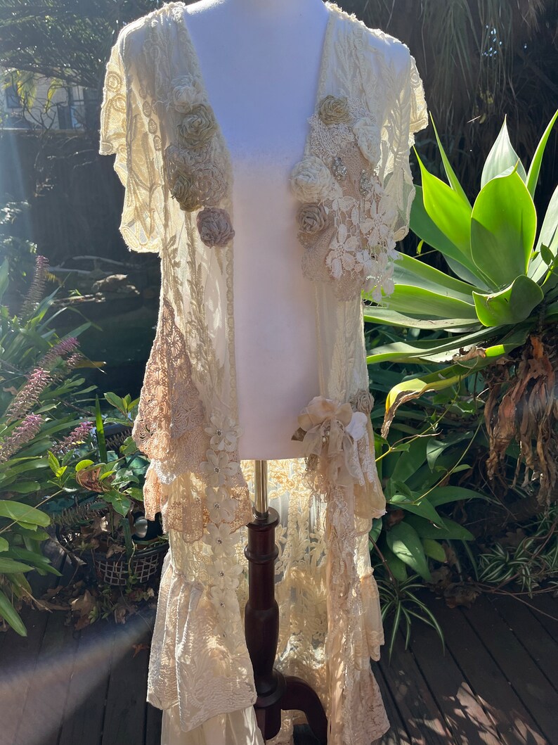 Bohemian Romantic Shabby Chic Artsy Duster Coat Short Sleeve Lace Cover ...