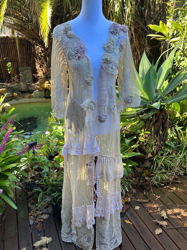 Bohemian Shabby Chic Artsy Duster Coat Lace Cover Embellished With a ...