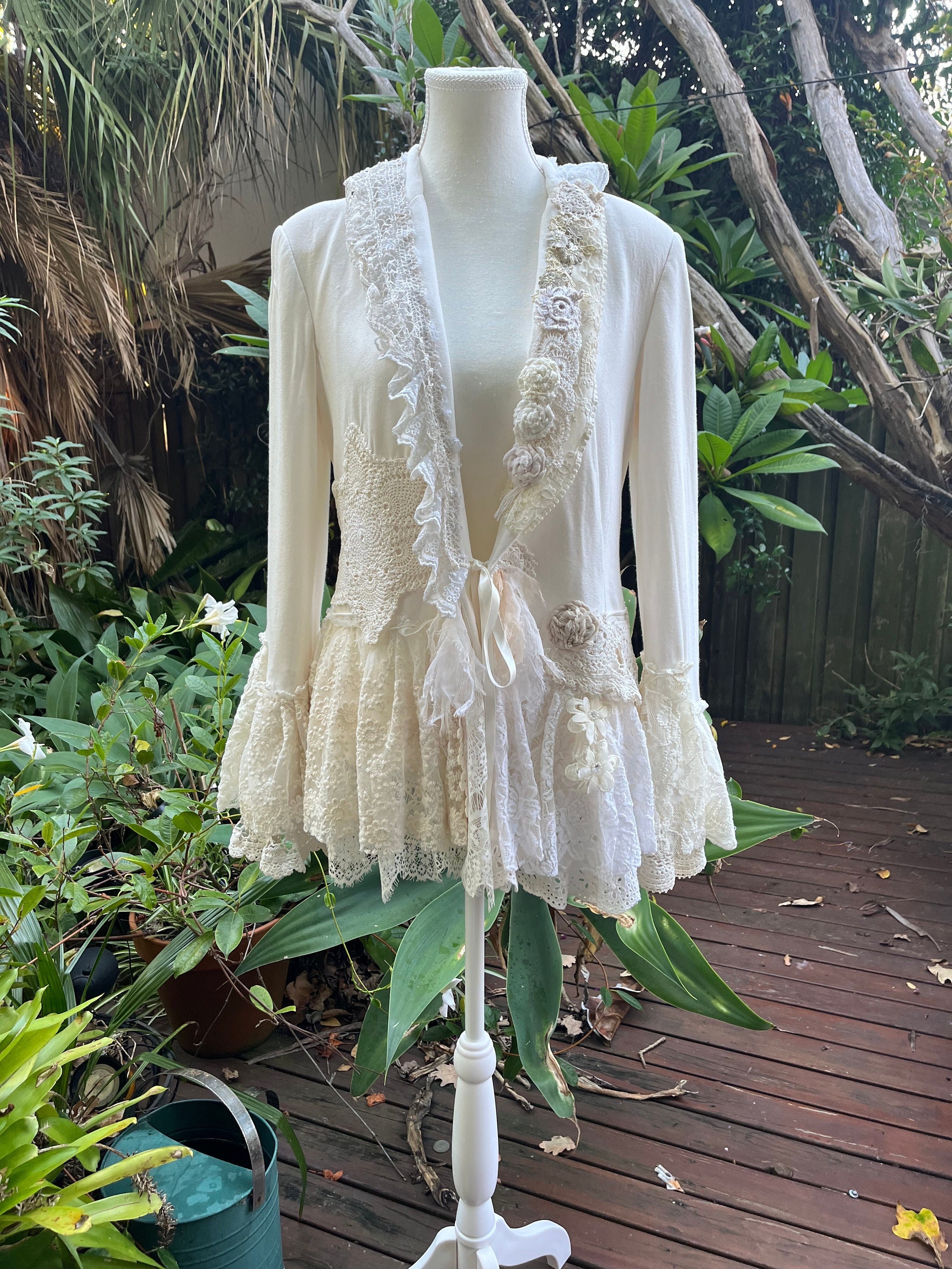 Bohemian Shabby Chic Cotton Jacket Embellished With Vintage Crochet and ...