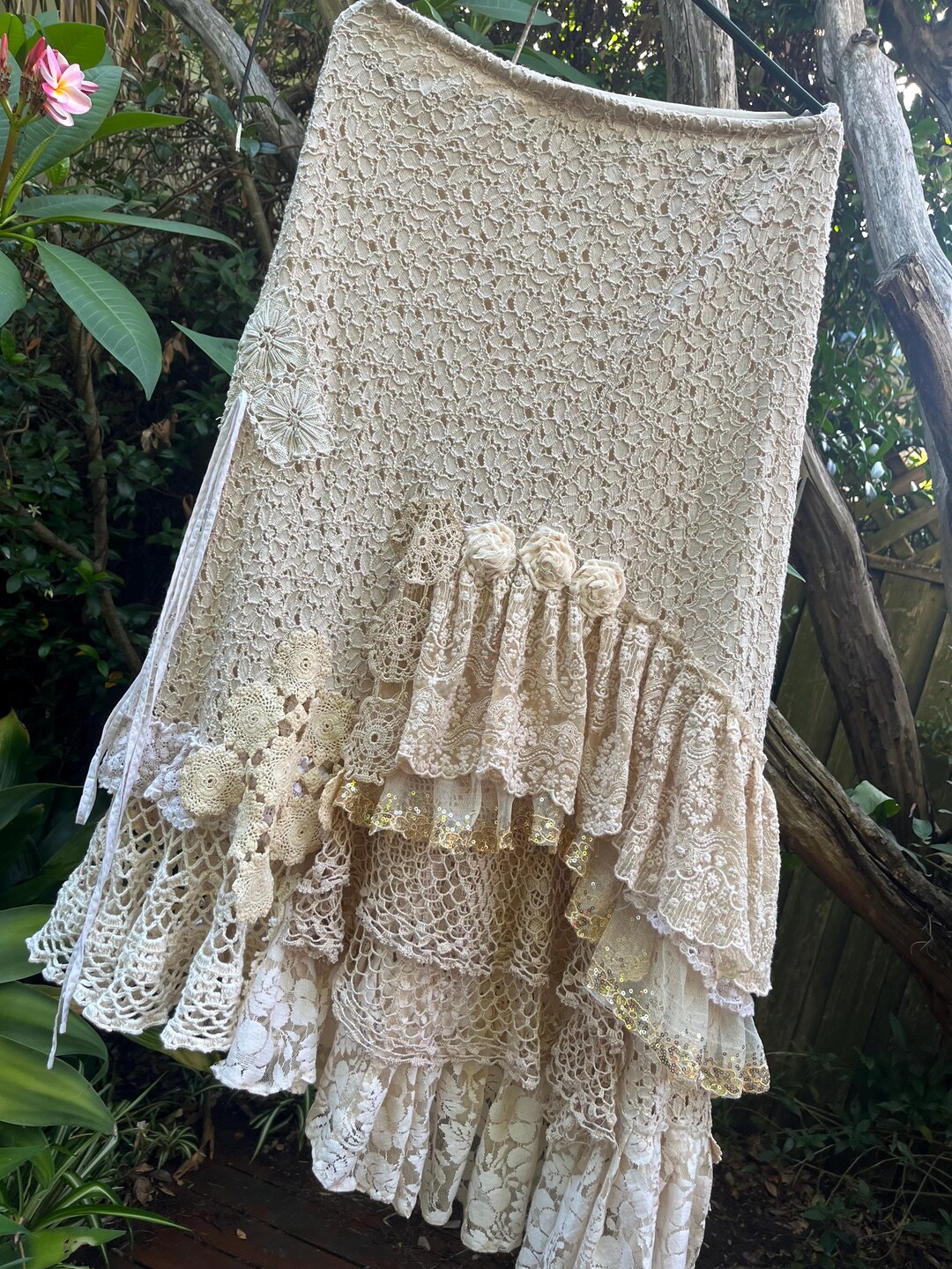 Bohobydarija Bohemian Upcycled Tea Stained Summer Lace Tattered Skirt ...