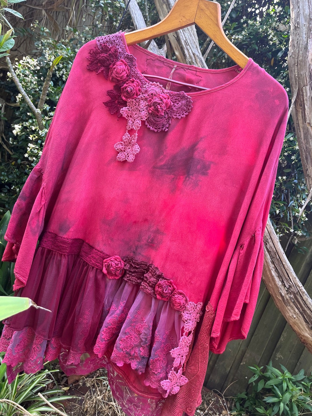 Bohemian Baby Doll Top Tattered Reworked Cotton Blend Hand Dyed, Fairy ...