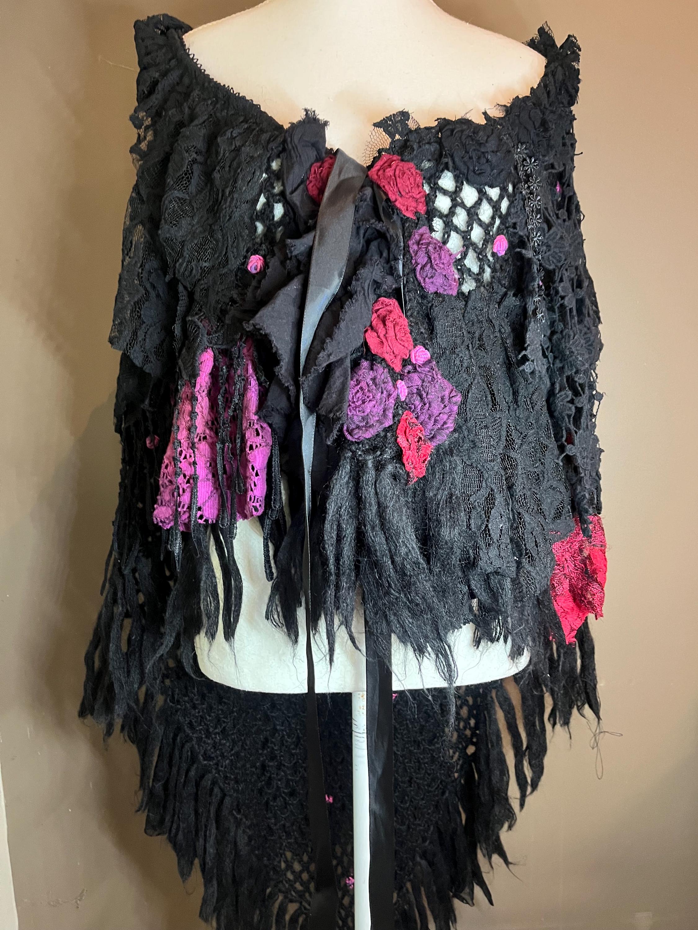 Bohobydarija Bohemian Shabby Chic Black Shrug Shawl Chunky Weathered ...
