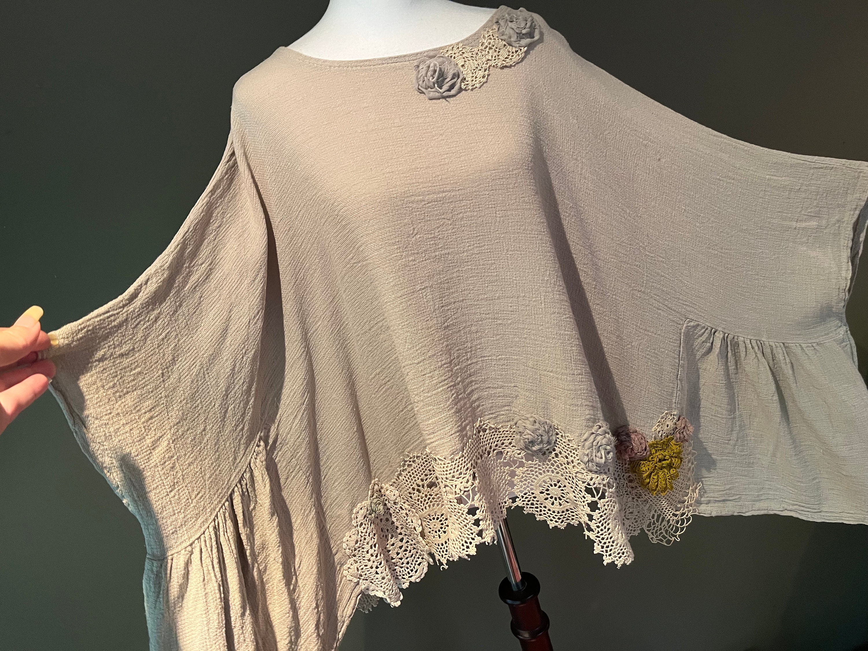 Bohemian Free Size Shabby Chic Artsy Linen-cotton Blend Embellished ...