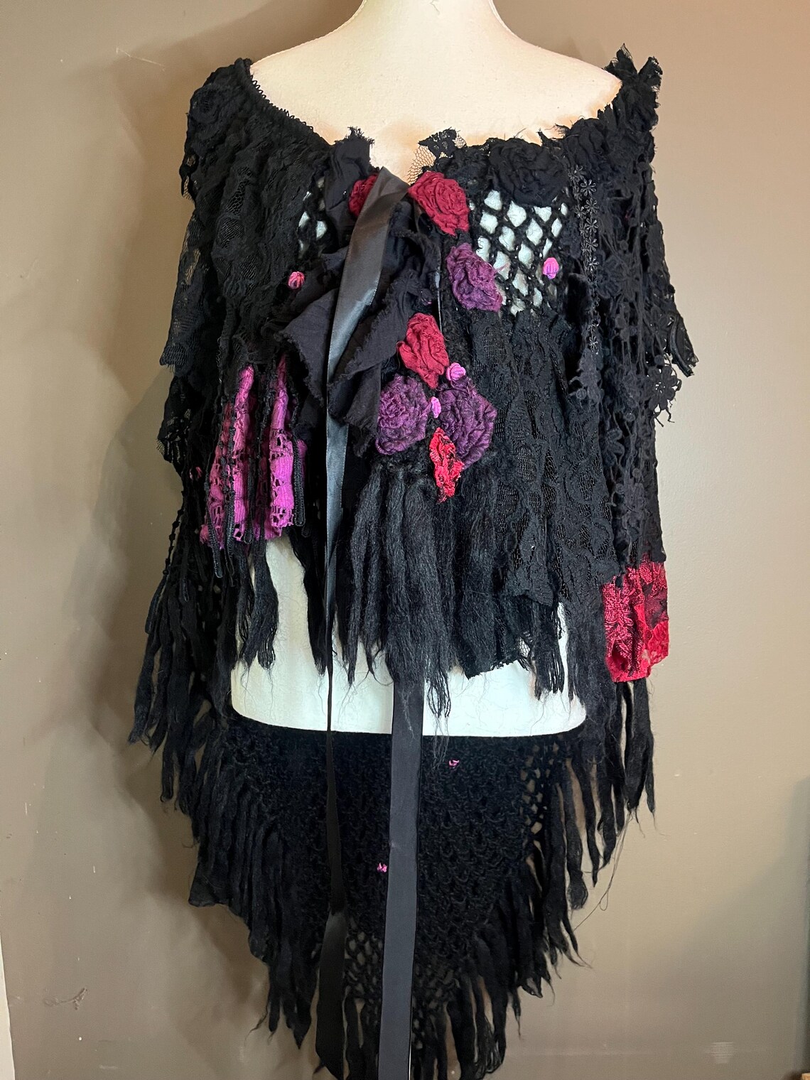 Bohobydarija Bohemian Shabby Chic Black Shrug Shawl Chunky Weathered ...