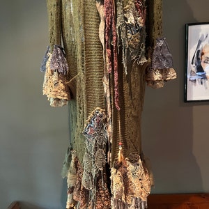Bohemian Forest Olive Shabby Chic Artsy Duster Coat Embellished With a ...