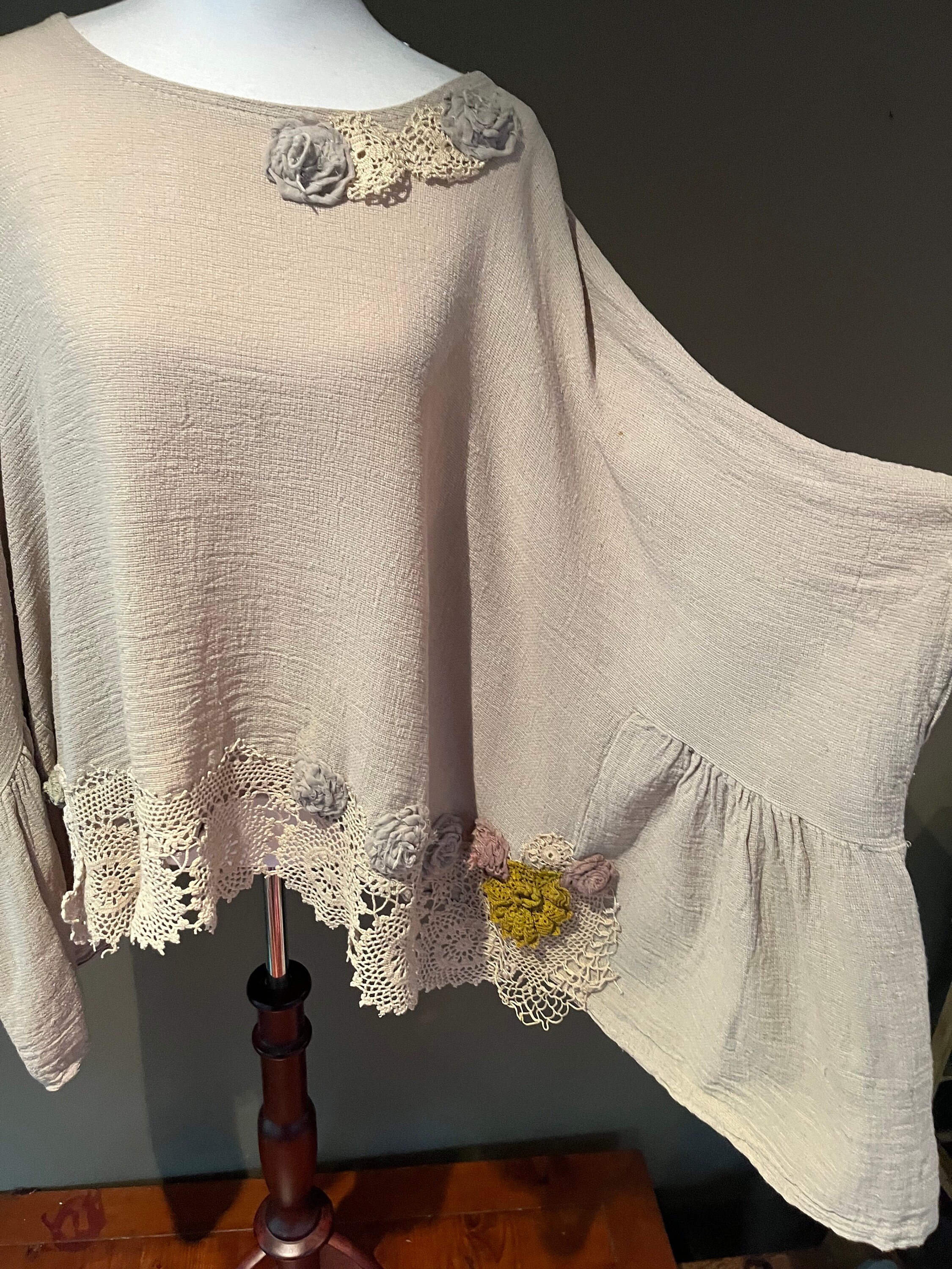 Bohemian Free Size Shabby Chic Artsy Linen-cotton Blend Embellished ...