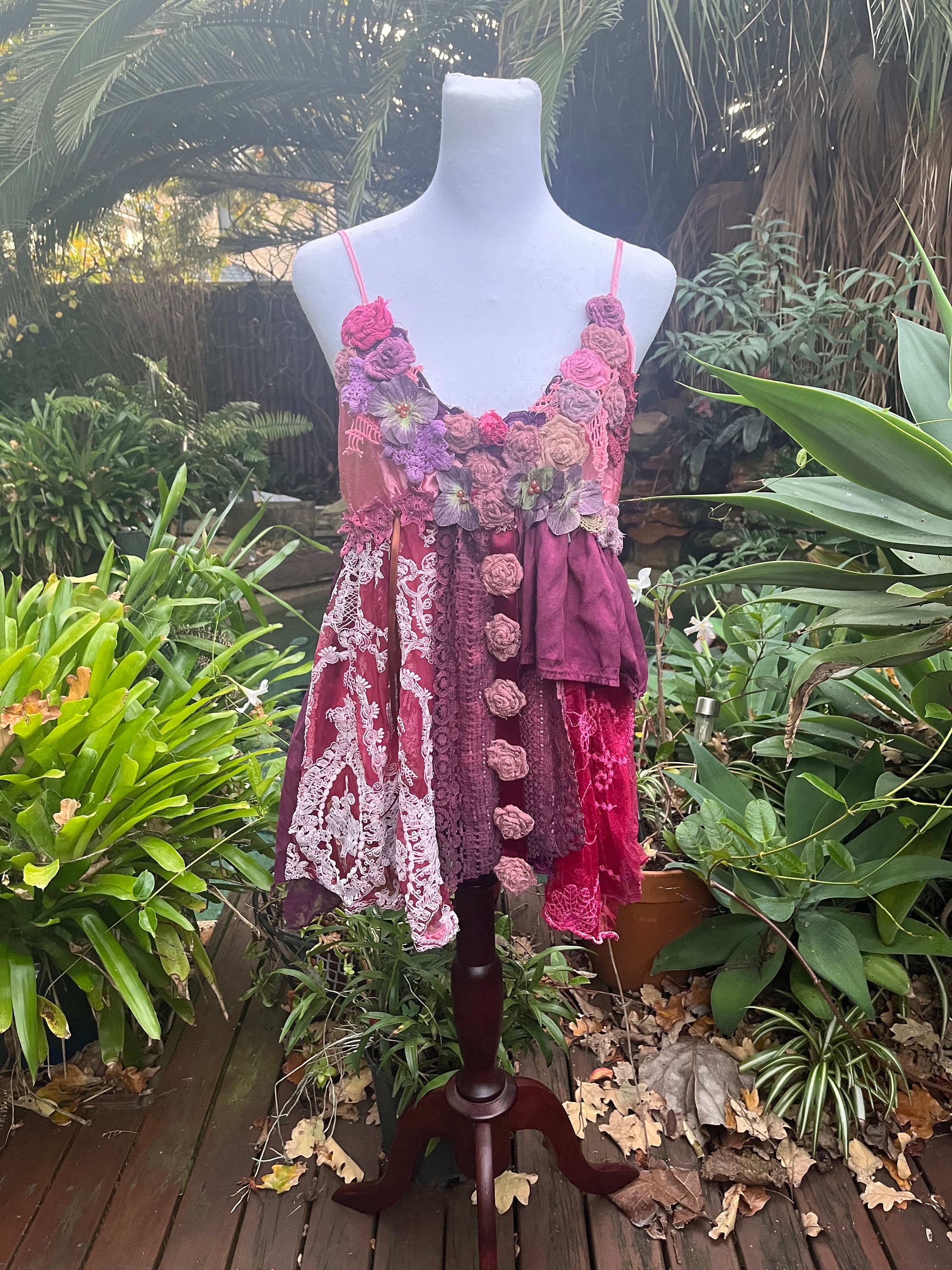 Bohemian Multi Tattered Upcycled Summer Hand Dyed Slip Top, Fairy ...