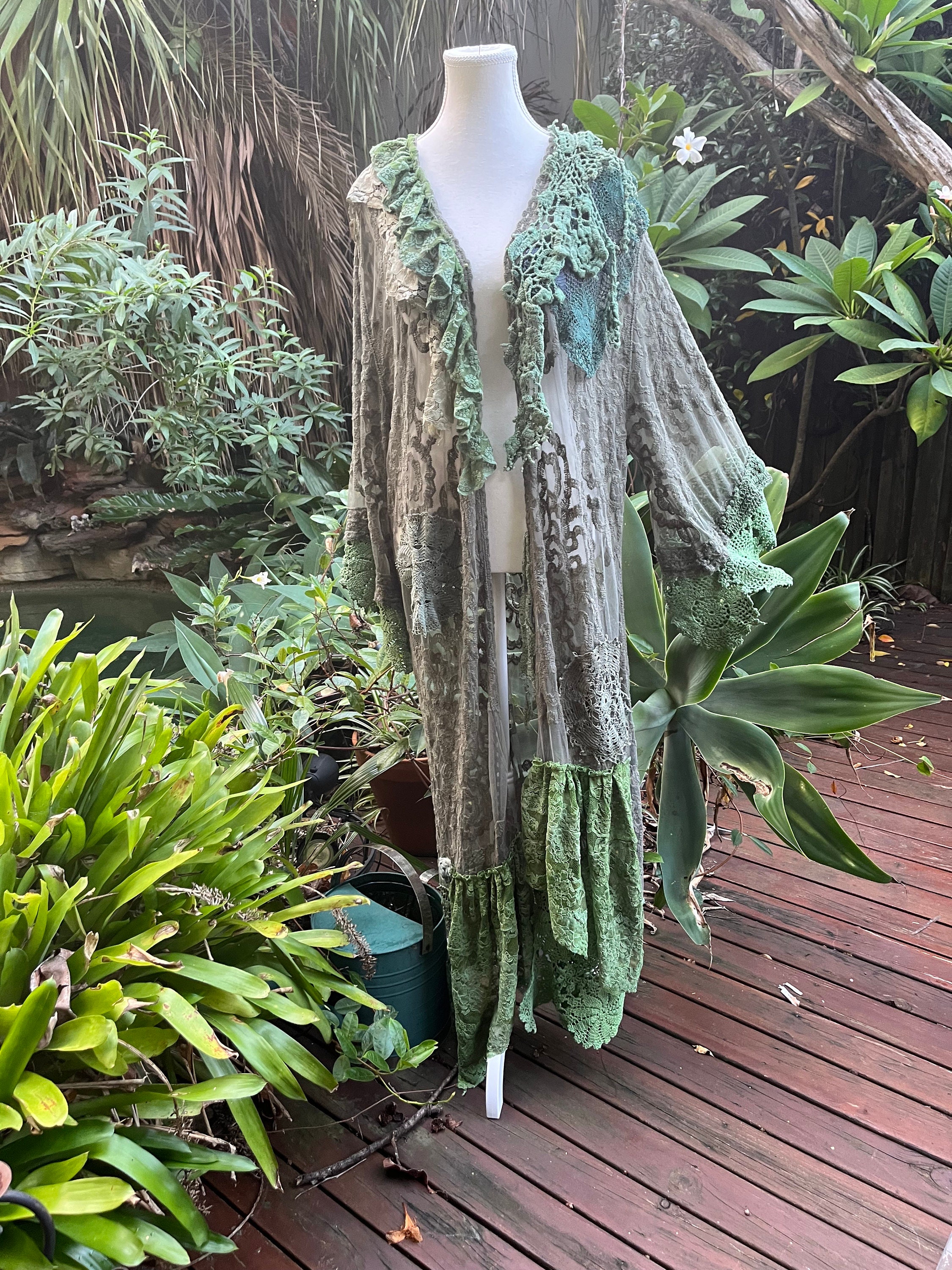 Bohemian Shabby Chic Artsy Woodland Duster Coat Lace Cover Embellished ...