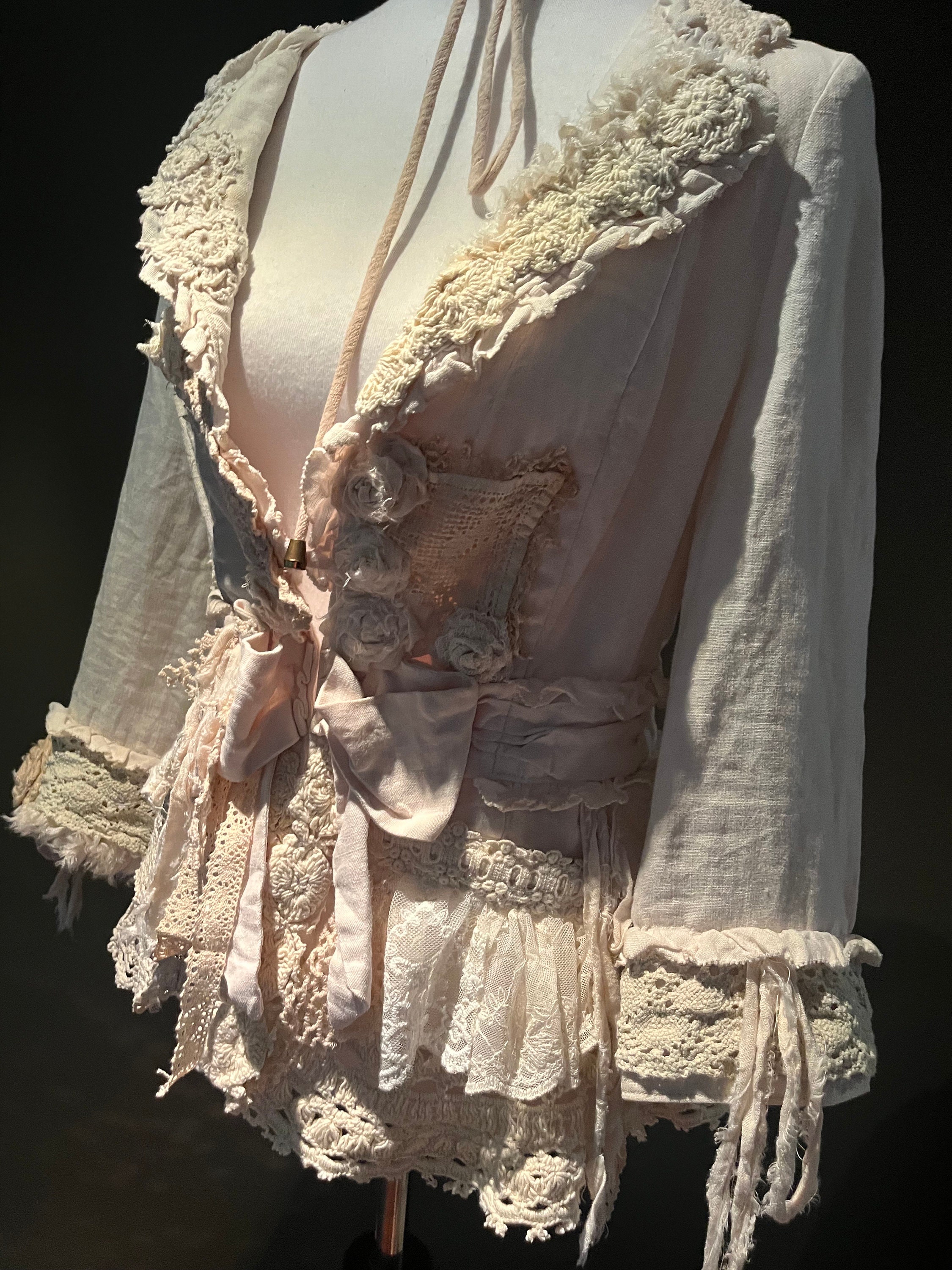 Bohemian Shabby Chic Linen Jacket Embellished With Vintage Crochet and ...