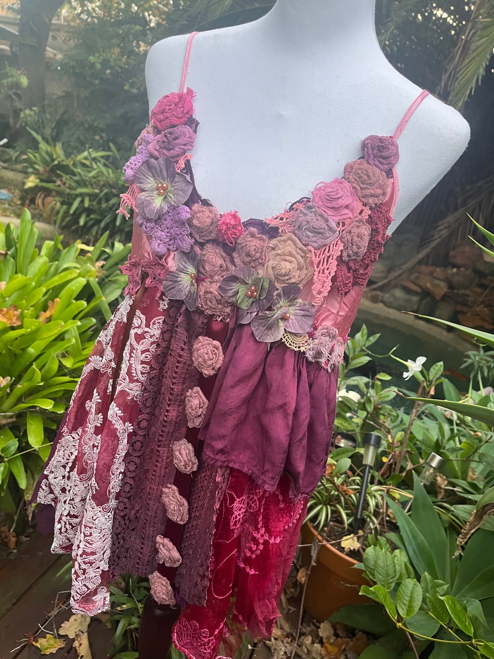 Bohemian Multi Tattered Upcycled Summer Hand Dyed Slip Top, Fairy ...
