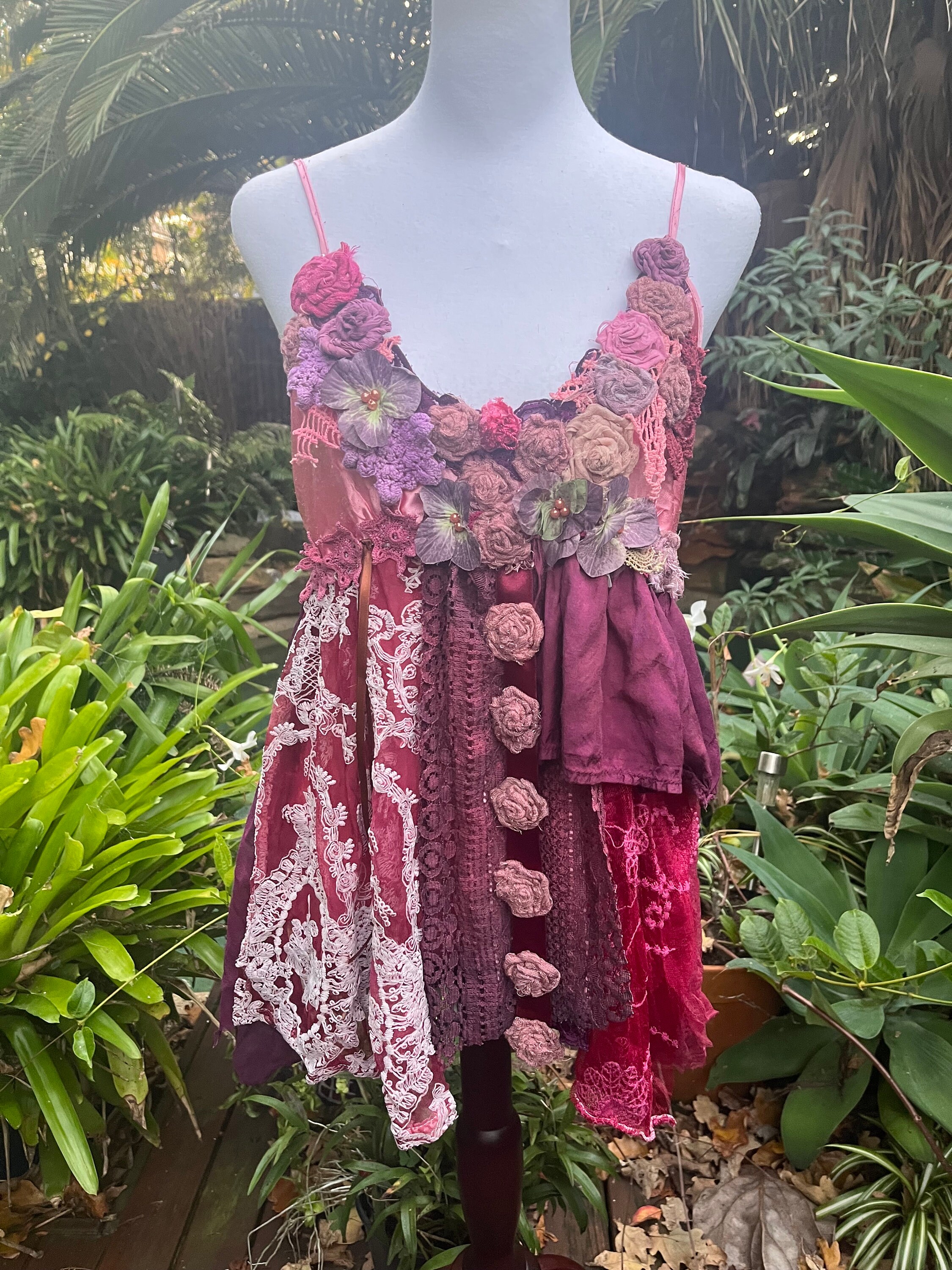 Bohemian Multi Tattered Upcycled Summer Hand Dyed Slip Top, Fairy ...