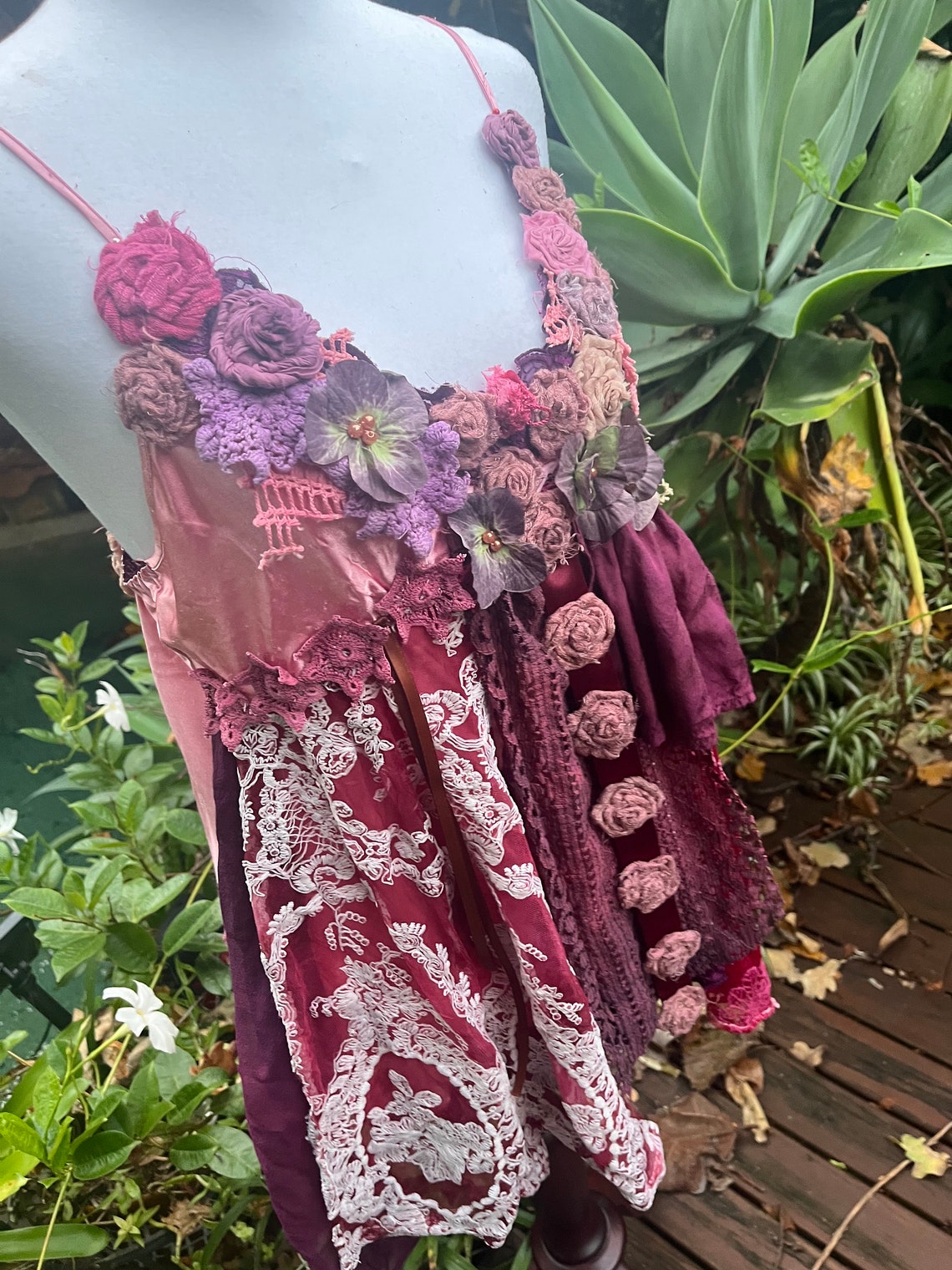 Bohemian Multi Tattered Upcycled Summer Hand Dyed Slip Top, Fairy ...