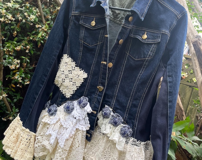 Bohobydarija Bohemian Shabby Chic Tattered Denim & Jersey Jacket Artsy ...