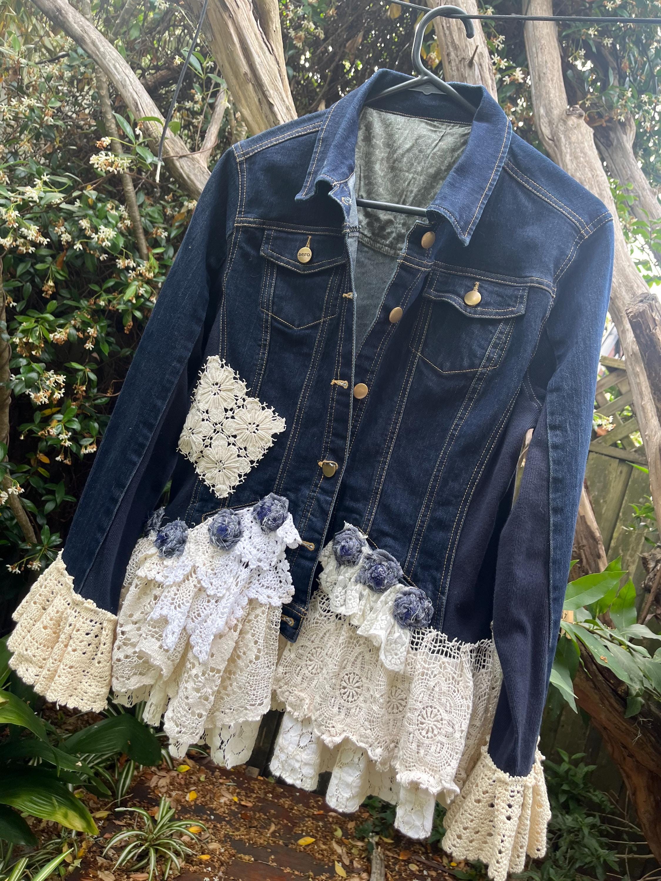 Bohobydarija Bohemian Shabby Chic Tattered Denim & Jersey Jacket Artsy ...